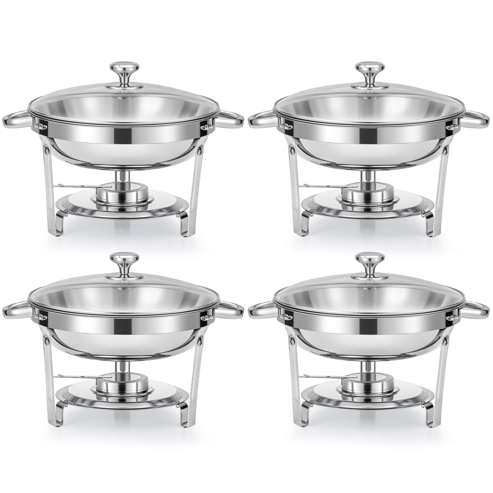 Prep & Savour 5 Quarts Round Glass Lid Stainless Steel Chafing Dish ...