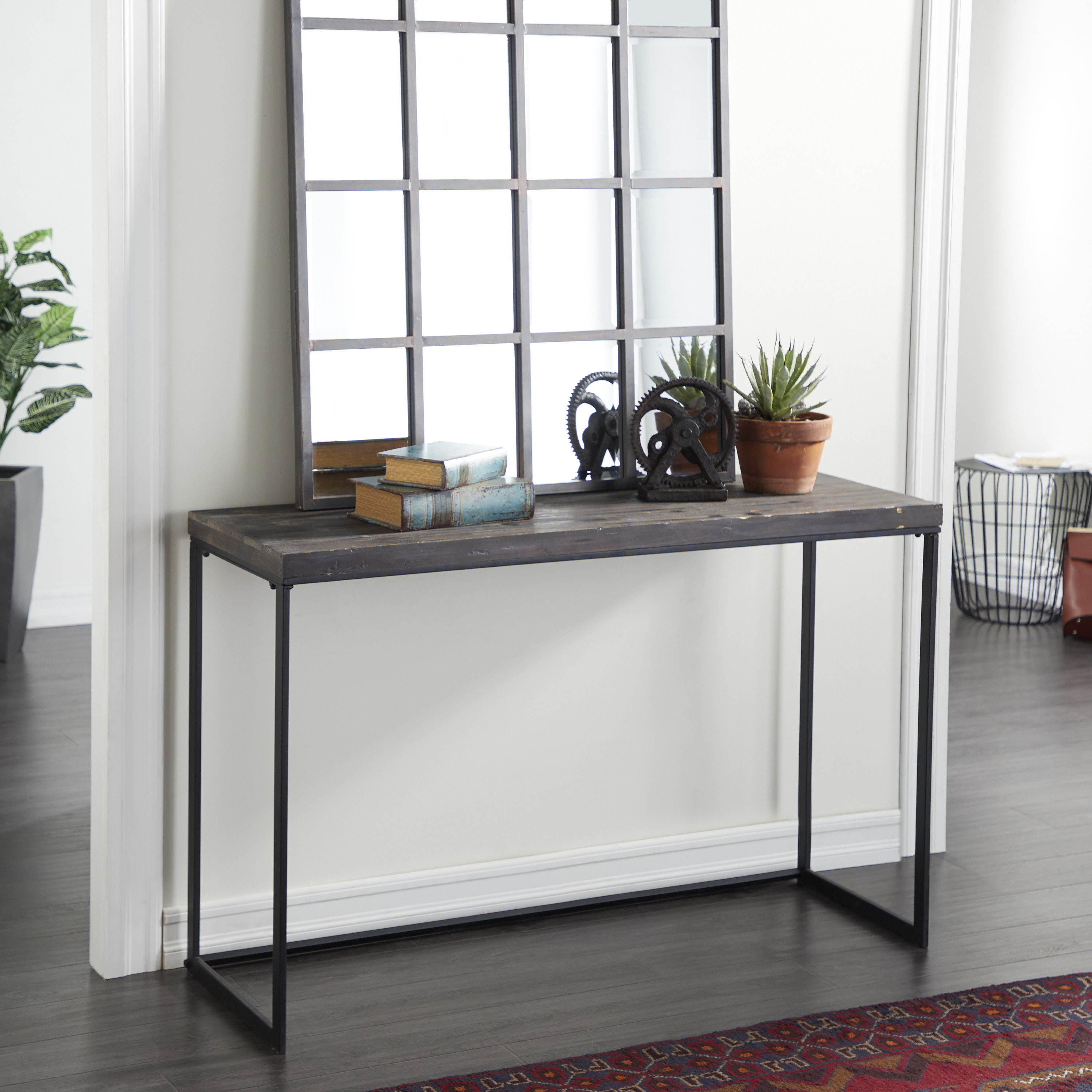 Union Rustic Corneau Wood Minimalistic Dark Brown Console Table with ...