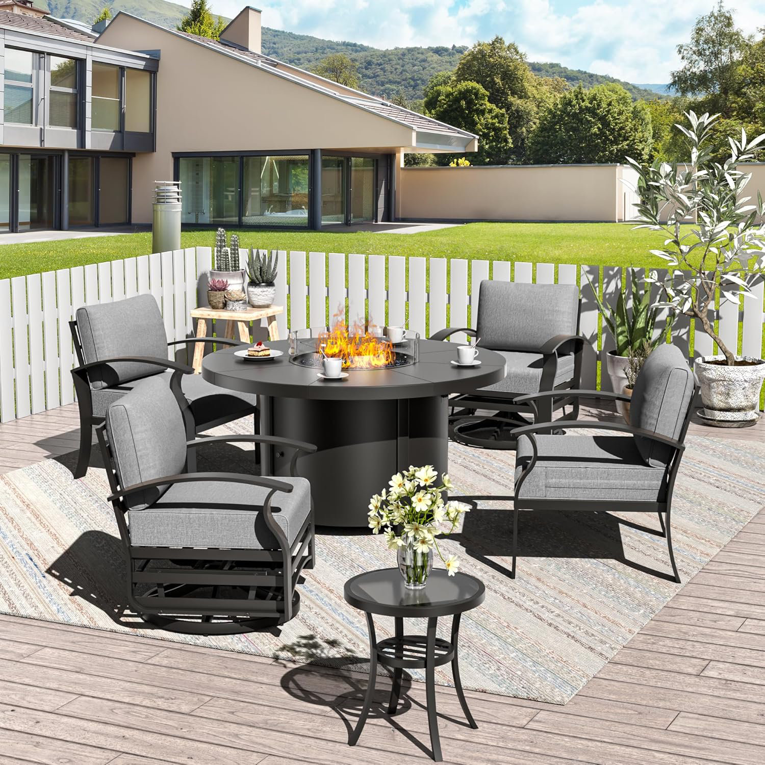 Lark Manor™ Outdoor Patio Aluminum 5-Piece Conversation Set Swivel ...