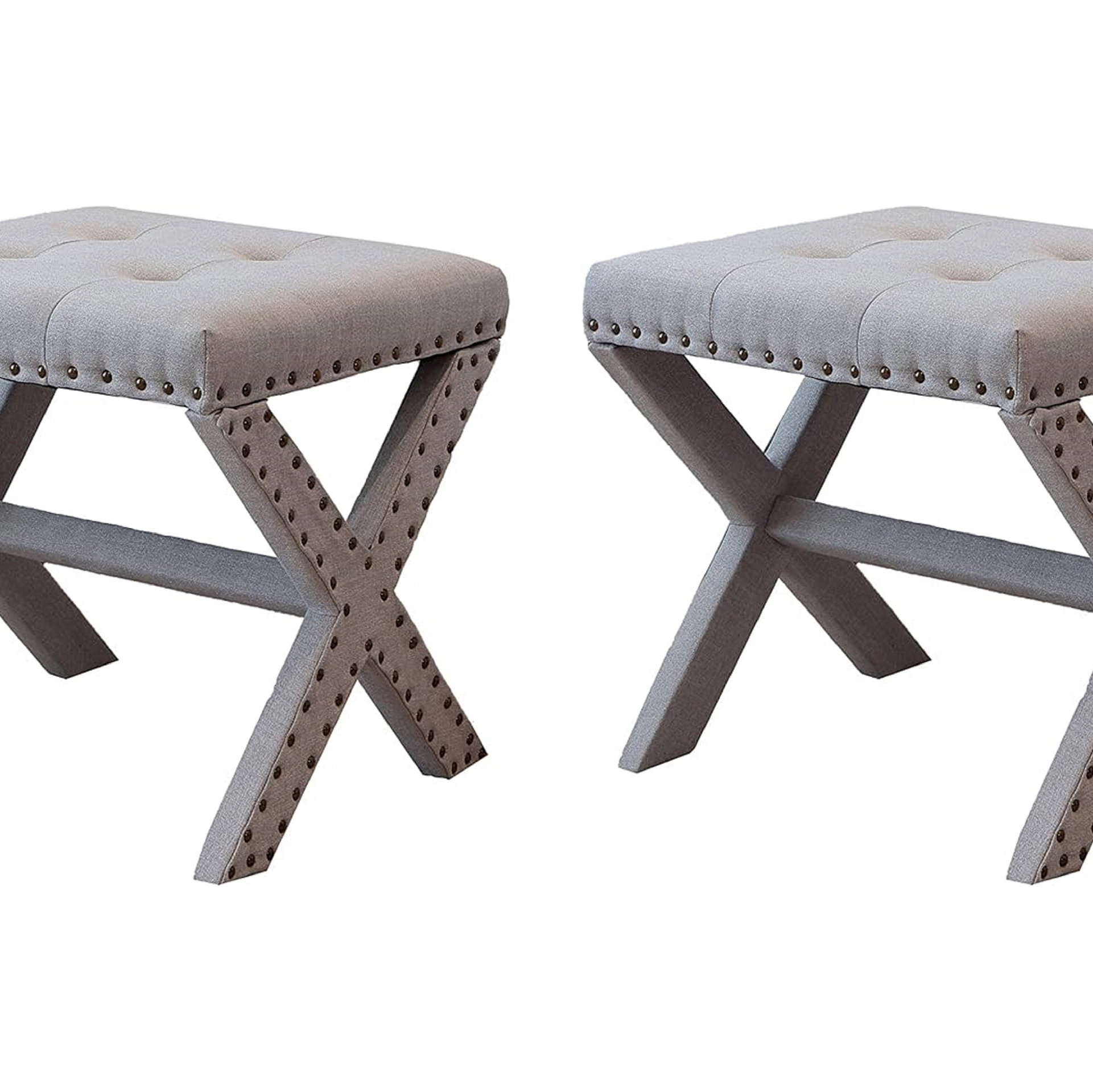 Builddecor Set Of 2 Silver Modern Chic Vanity Stool Upholstered Chair ...