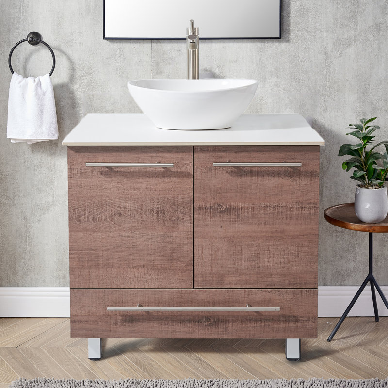 Ebern Designs Raymir 30'' Brown Modern Free-standing Vessel Sink Single ...