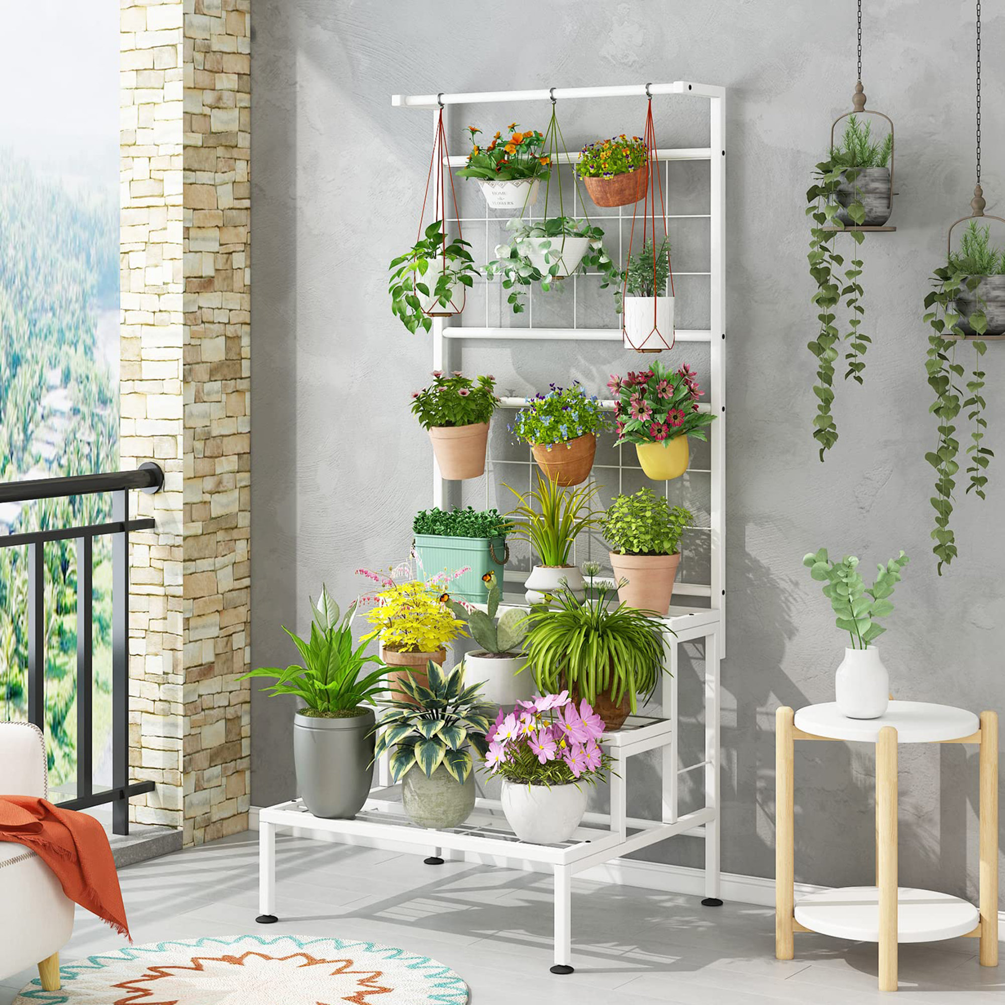 17 Stories 3 tiers hanging shelf flower pot storage plant rack ...