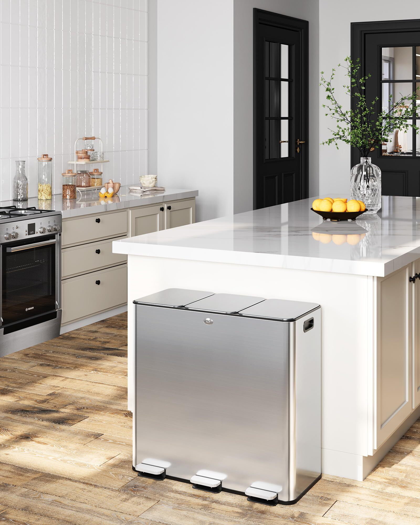 babevy 24 Gallons Foot Step Stainless Steel Triple 8-Gallon ...