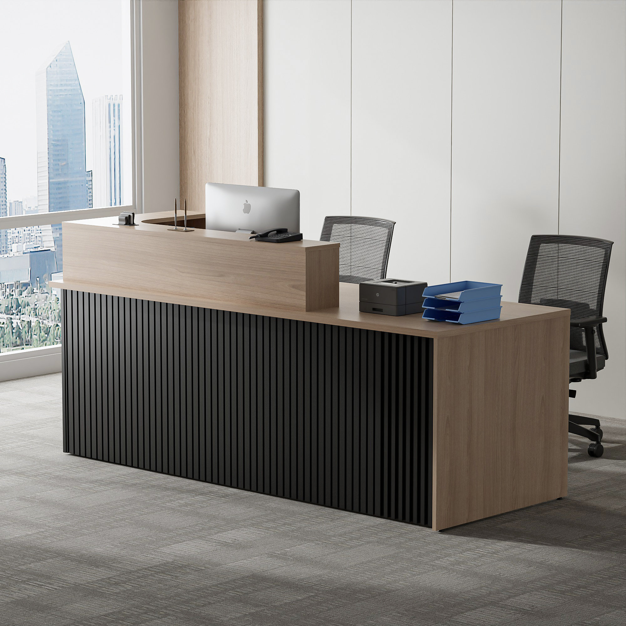 Inbox Zero Rectangular Reception Desk with Storage Cabinet and Open ...