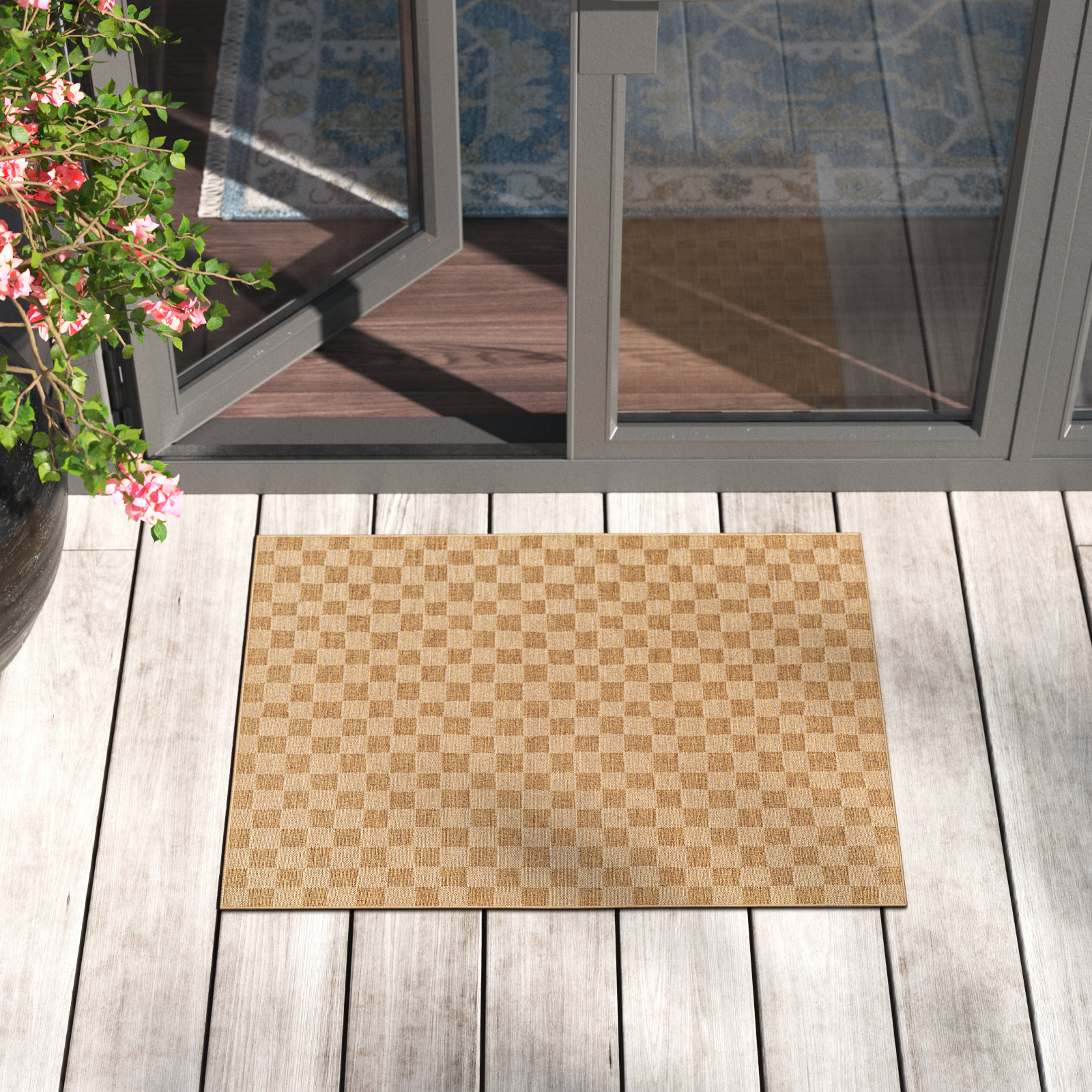Birch Lane™ Demia Checkred Machine Woven Polypropylene Indoor / Outdoor ...