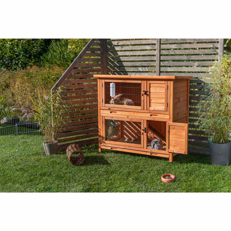 TRIXIE Double Rabbit Hutch, 2-Story with Ramp, Flat-Hinged Roof, for ...