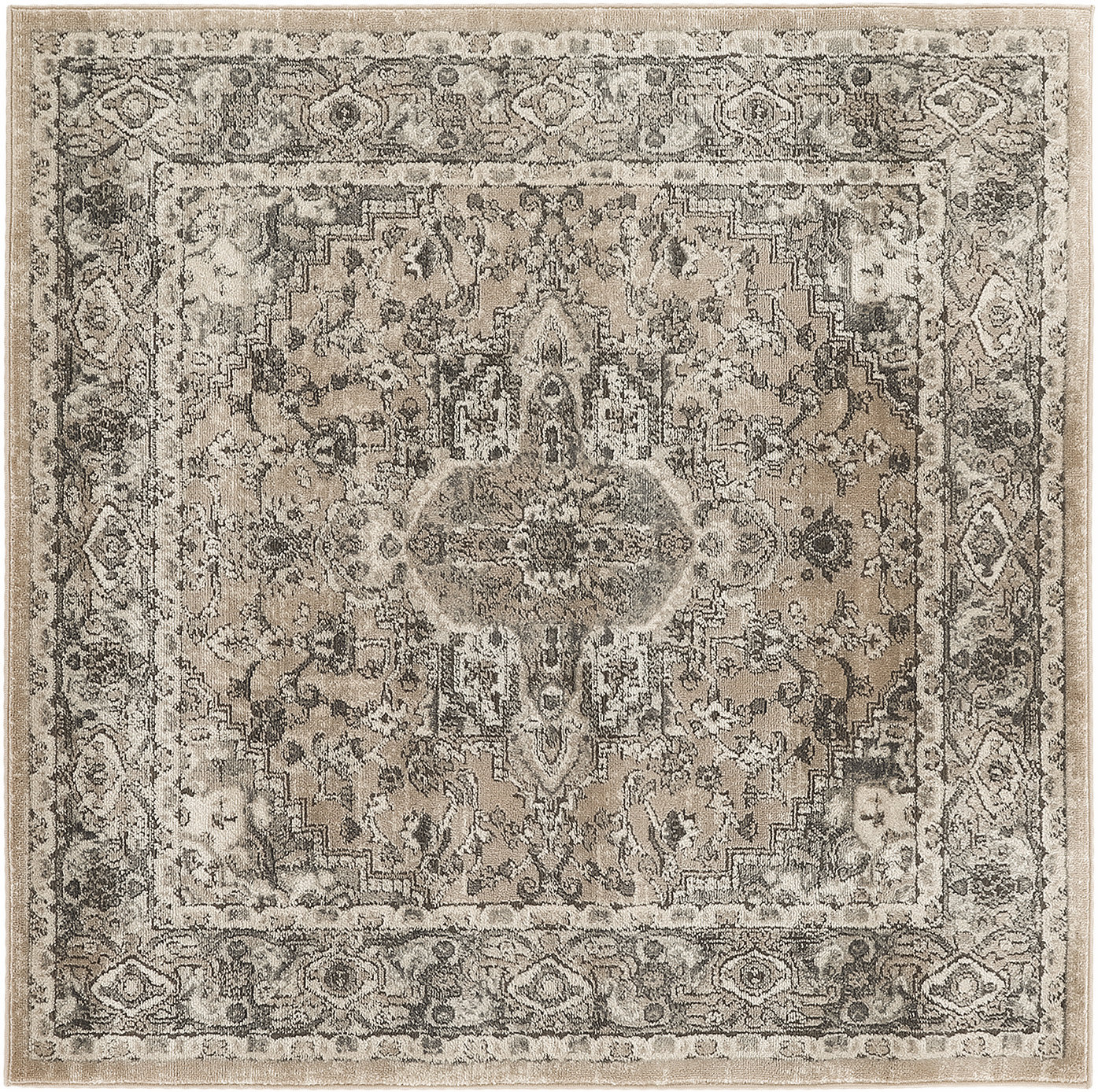 Nourison Oriental Square 5' x 5' Area Rug in Black/Brown/Beige | Wayfair