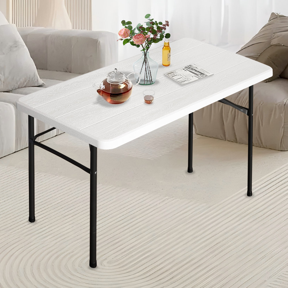 Bblife 4ft Plastic White Wooden Grain Folding Table, Indoor Outdoor ...