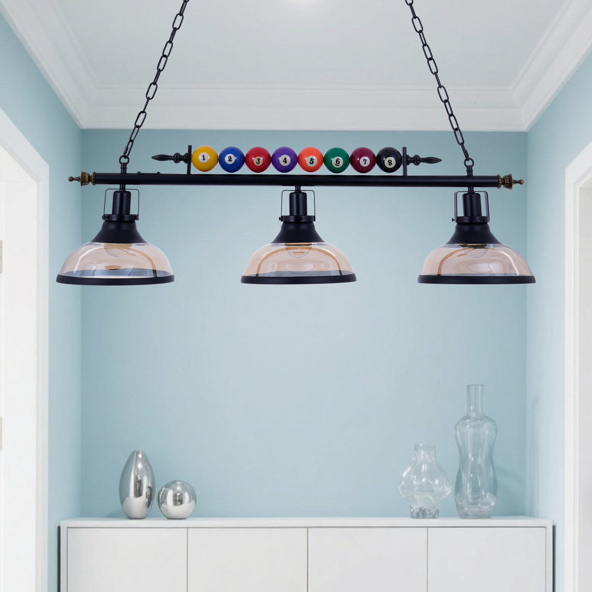 Gracie Oaks Industrial 3-light Billiard Pool Table Pendant Light With ...