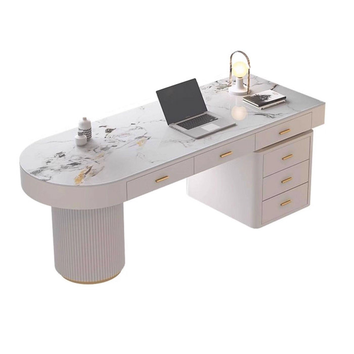 Minimalist Light Luxury Glossy White Sintered Stone Desk | Joss & Main