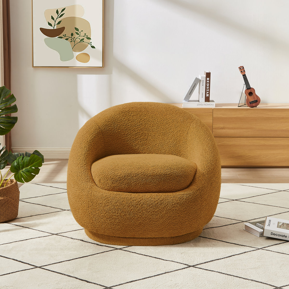 Ivy Bronx Linsk 34.2'' Wide Boucle Upholstered Swivel Barrel chair ...