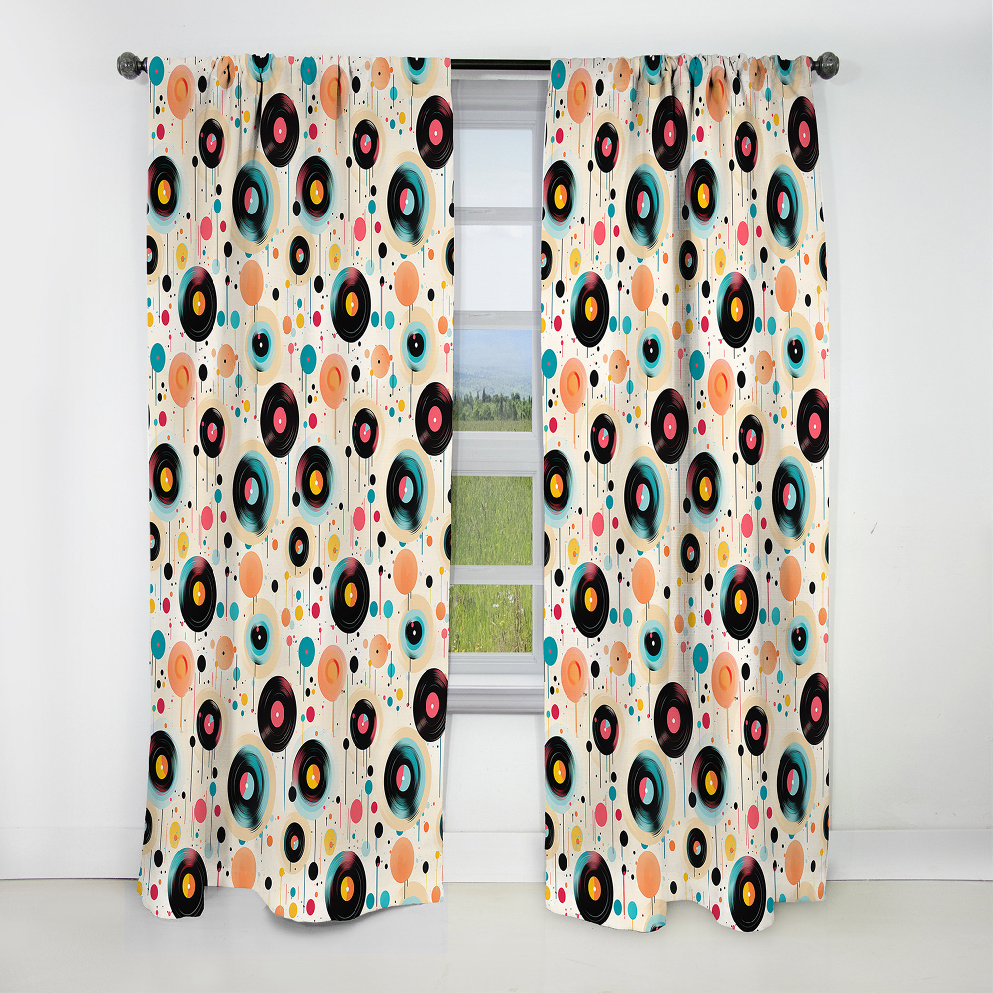 Design Art 1970S Vinyl Records Spots I - Midcentury Curtain - Blackout ...