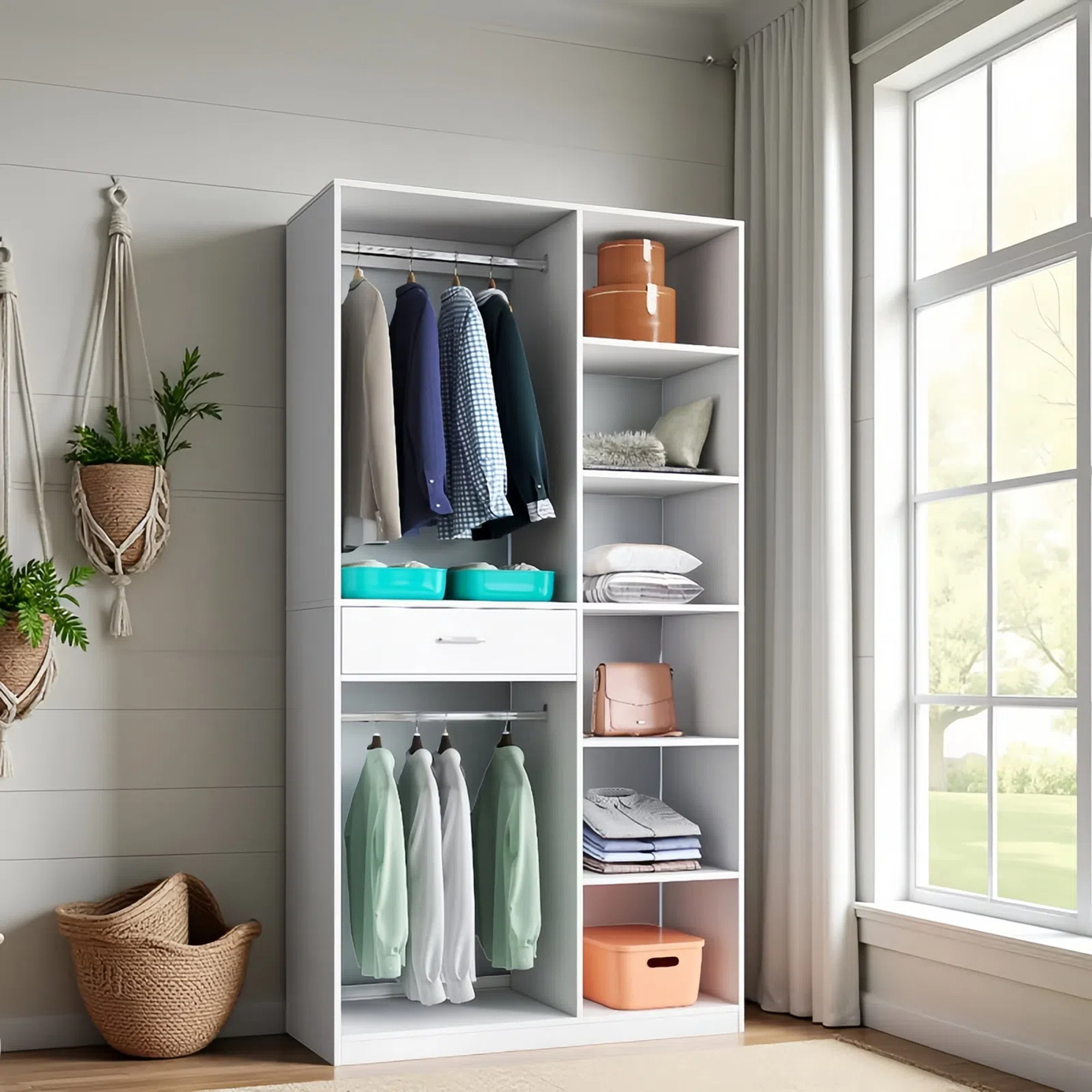 Union Rustic 74" Freestanding Closet System - Stand-Alone Wardrobe With ...