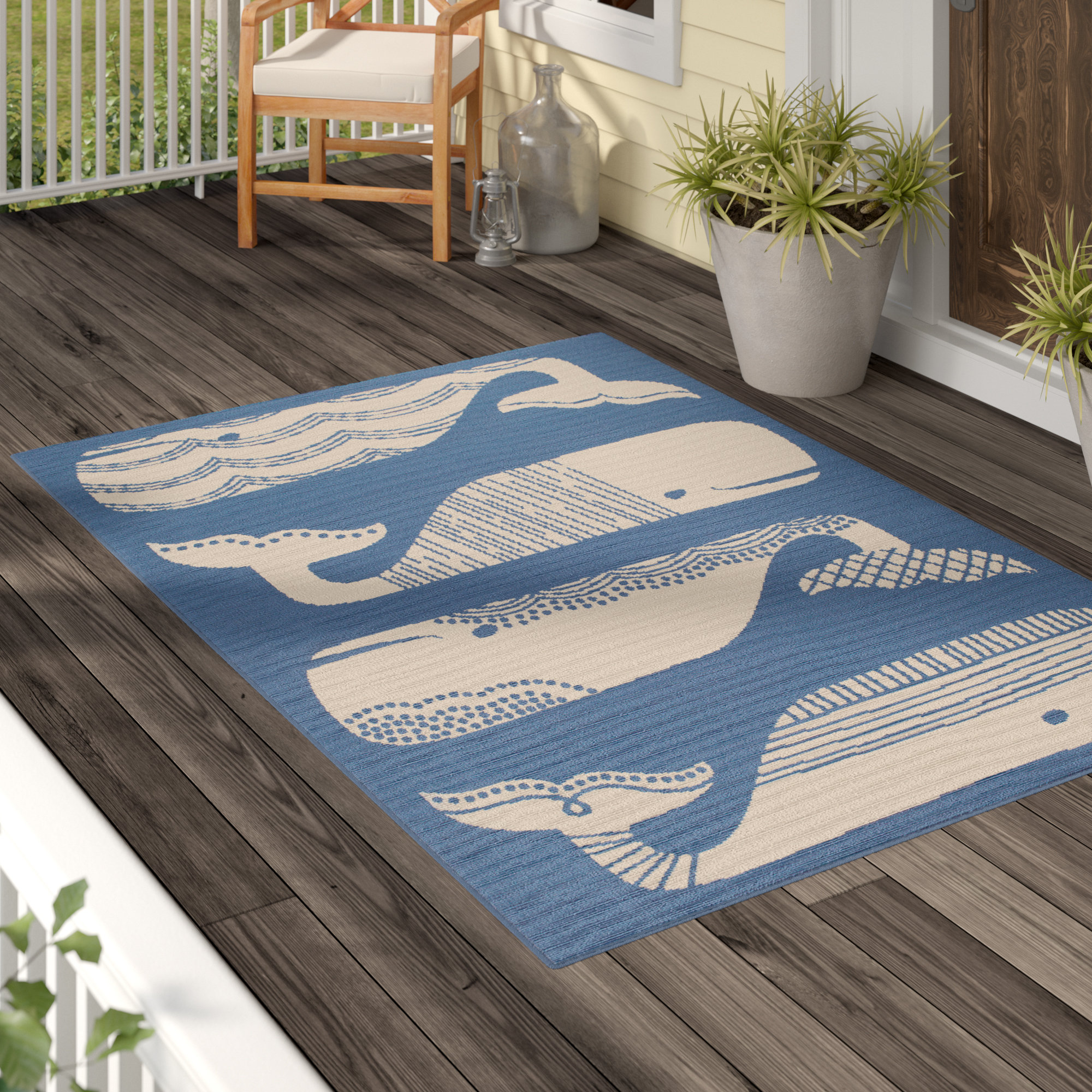 Breakwater Bay Janiyah Blue/White Indoor / Outdoor Area Rug & Reviews ...