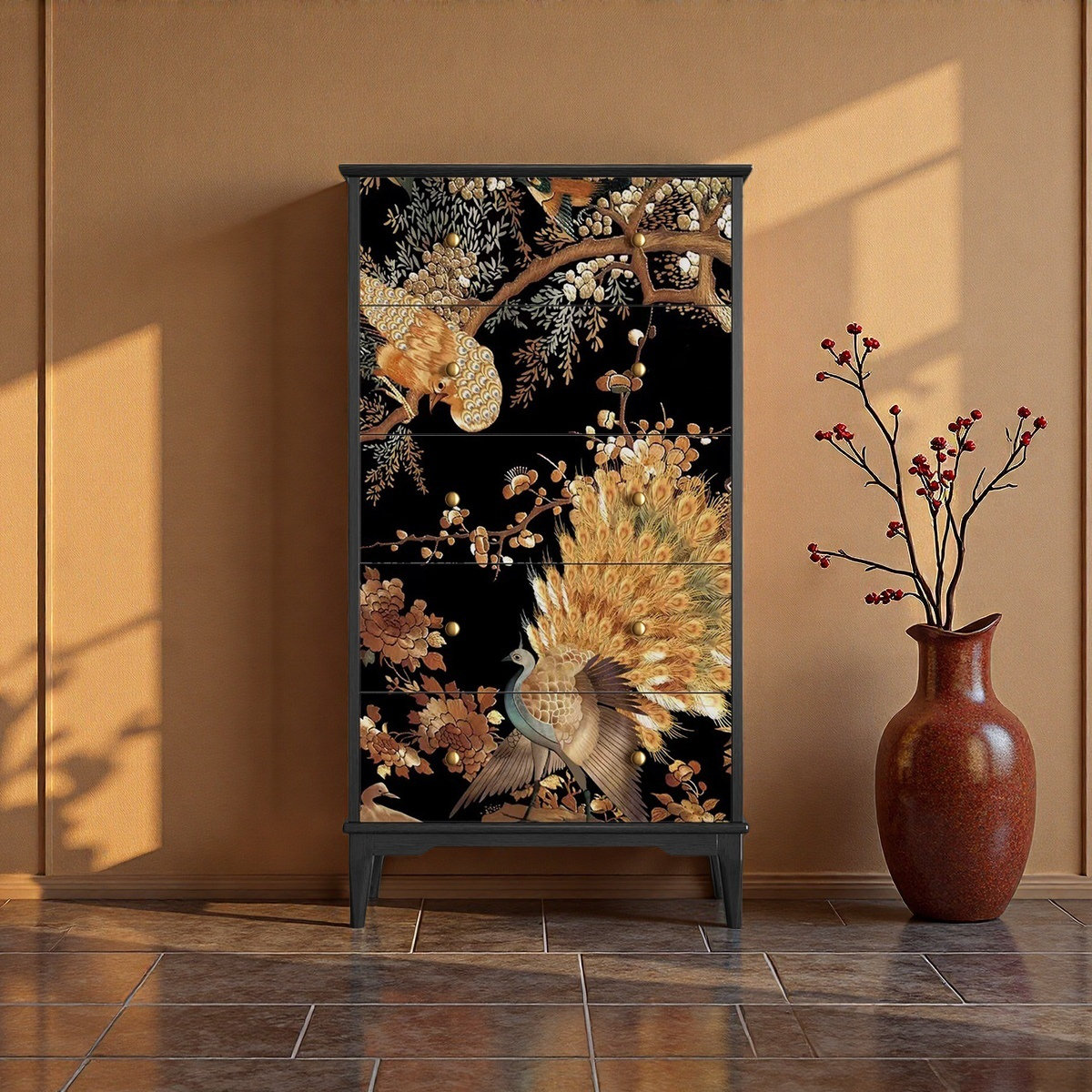 HomeLuxea Peacock Painted Wooden Storage Cabinet - Wayfair Canada