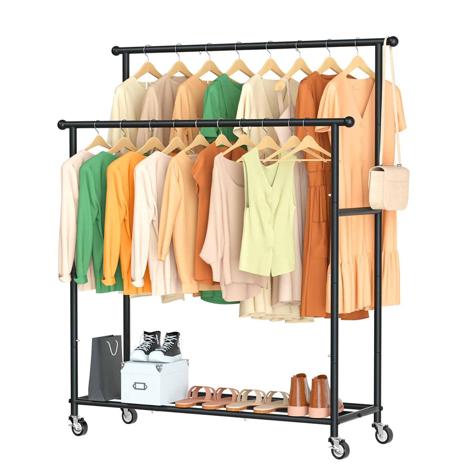 Latitude Run® Double Rods Garment Rack Heavy Duty Clothing Rack For ...