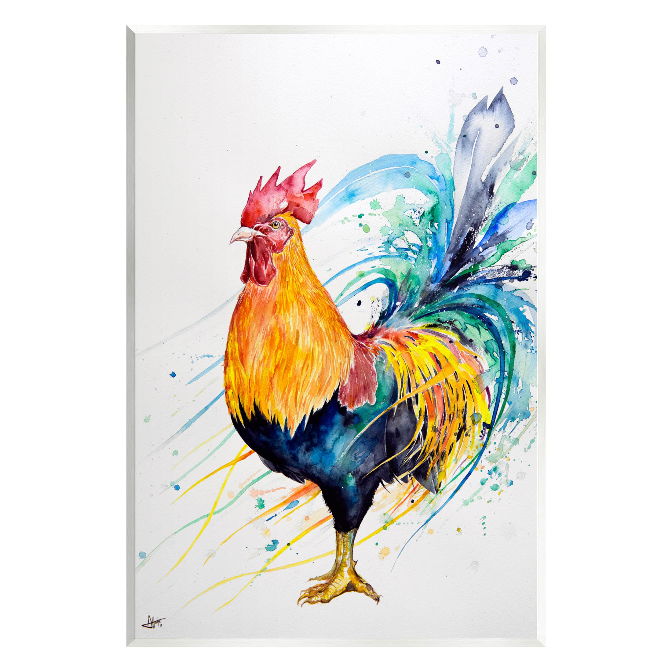 Stupell Industries Modern Rooster Rainbow Splatter Giclee Art By Marc ...