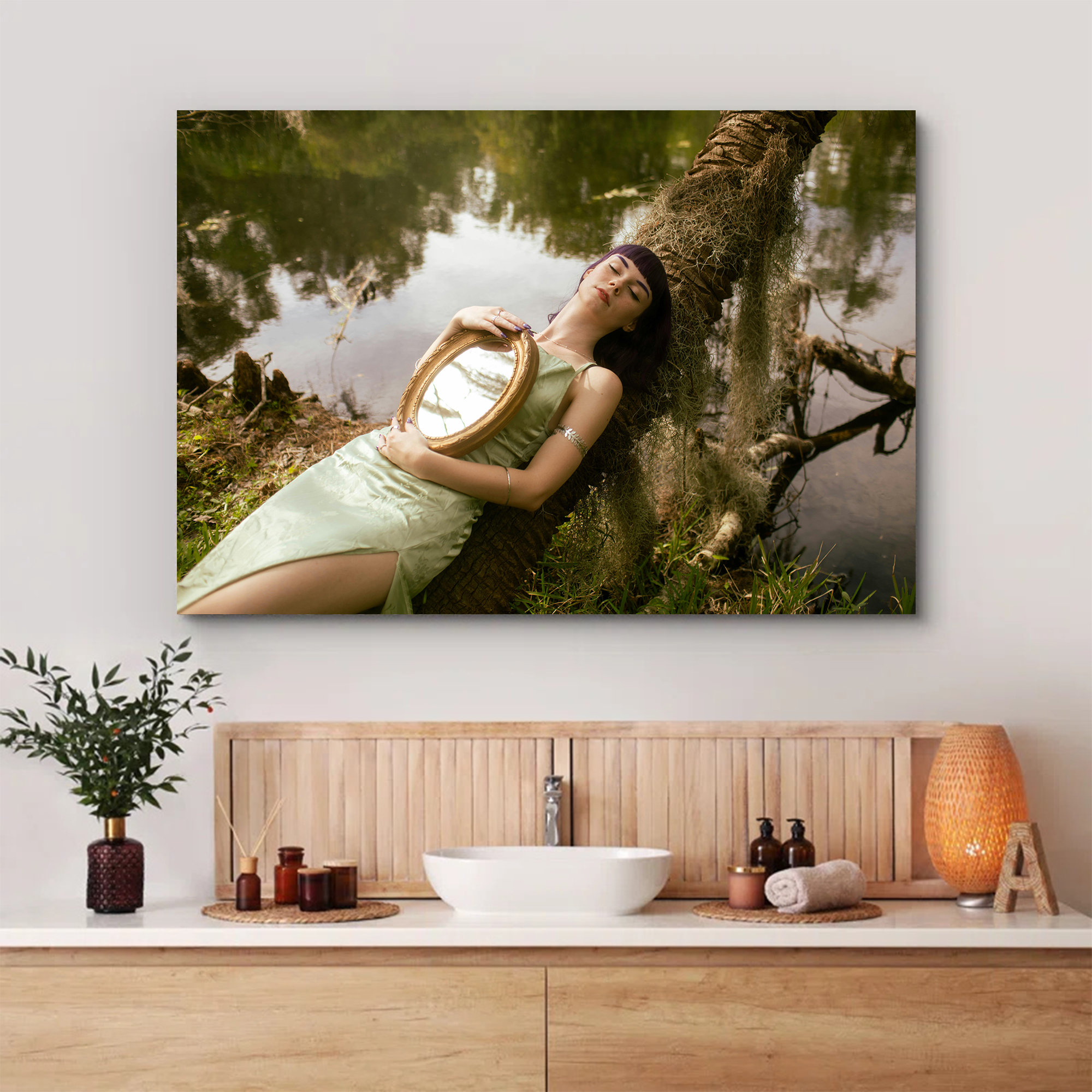 Hokku Designs Woman with Mirror Lying Down on Tree | Wayfair