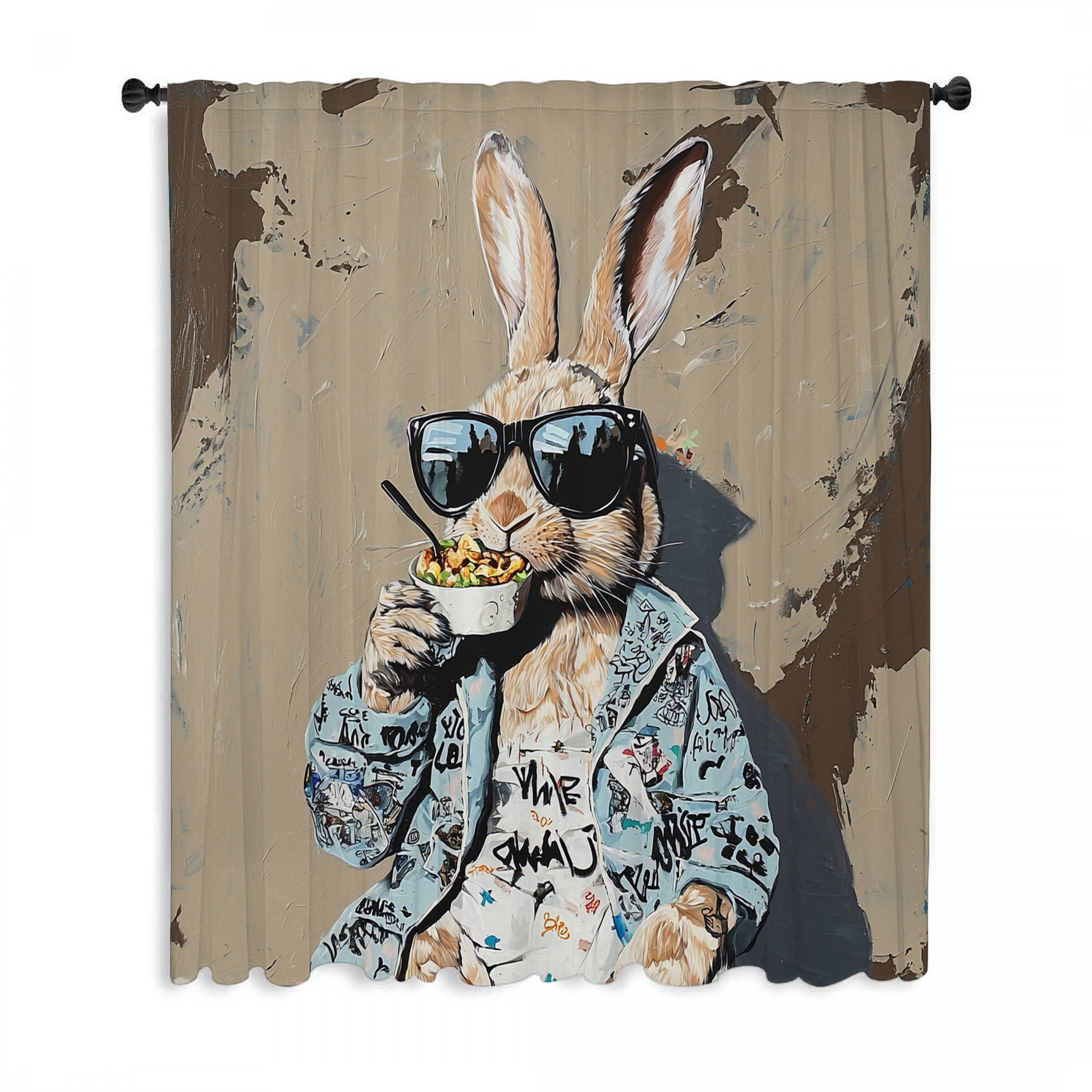 Dakota Fields Hipster Rabbit Window Curtains, Animal Blockout & Sheer ...