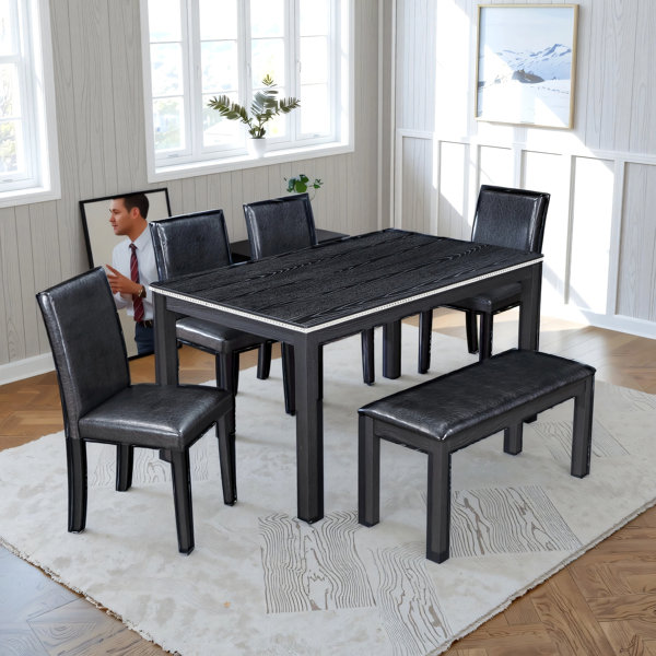 Lark Manor™ 6 Piece Wooden Dining Rectangular Table with Bench, Kitchen ...