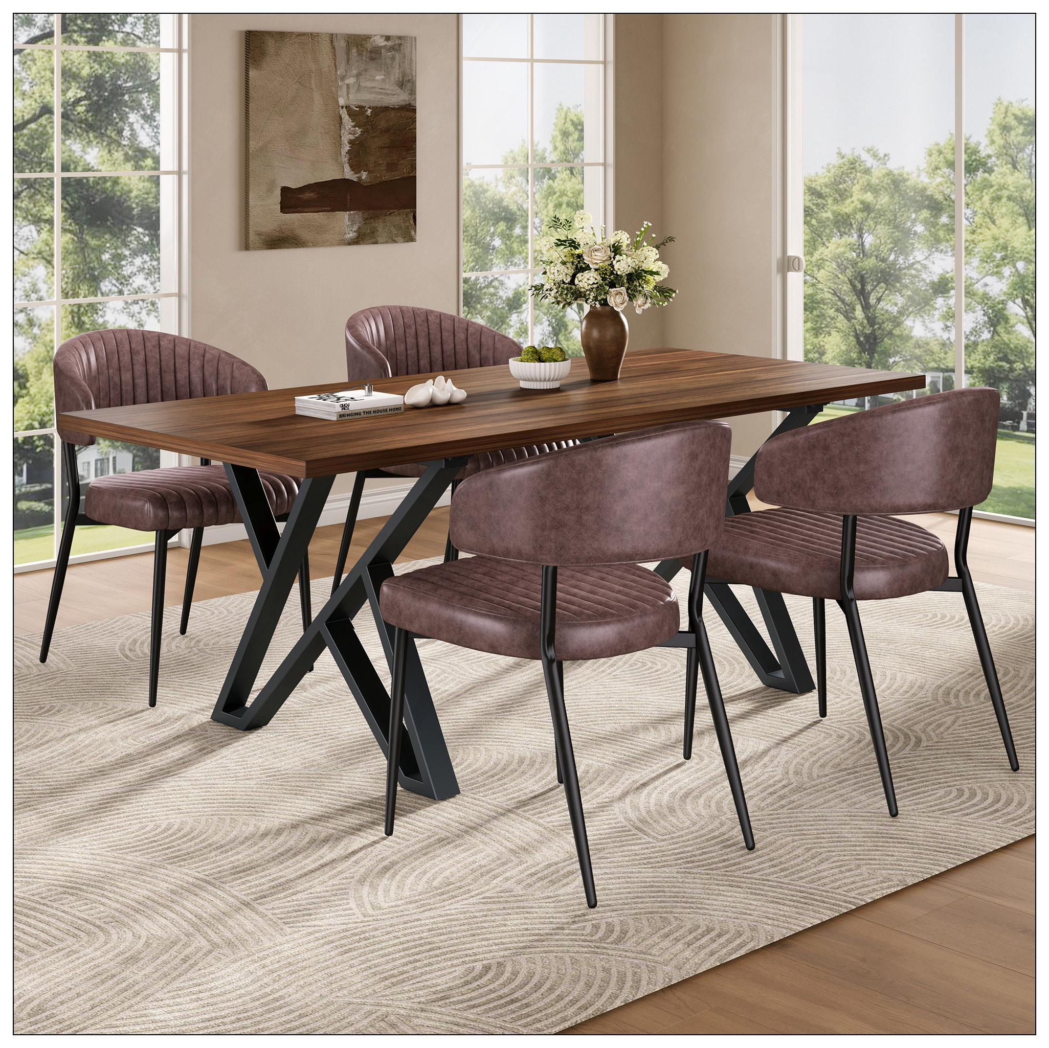 George Oliver 5 Pieces Comtemporay Faux Leather Dining Set,Brown+Black ...