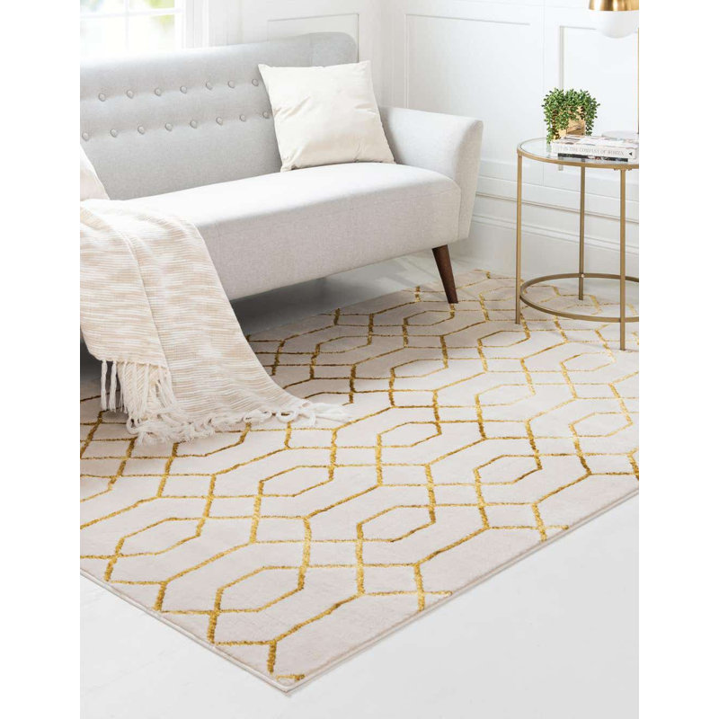 Mercer41 Corando Geometric Ivory/Gold Area Rug & Reviews | Wayfair