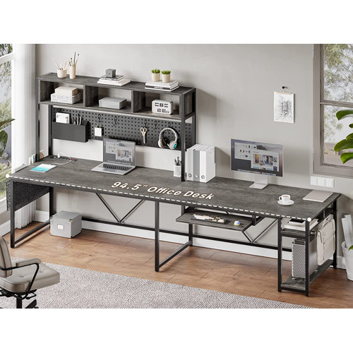 The Twillery Co.® Truet Computer Desk with Hutch and Built in Outlets ...