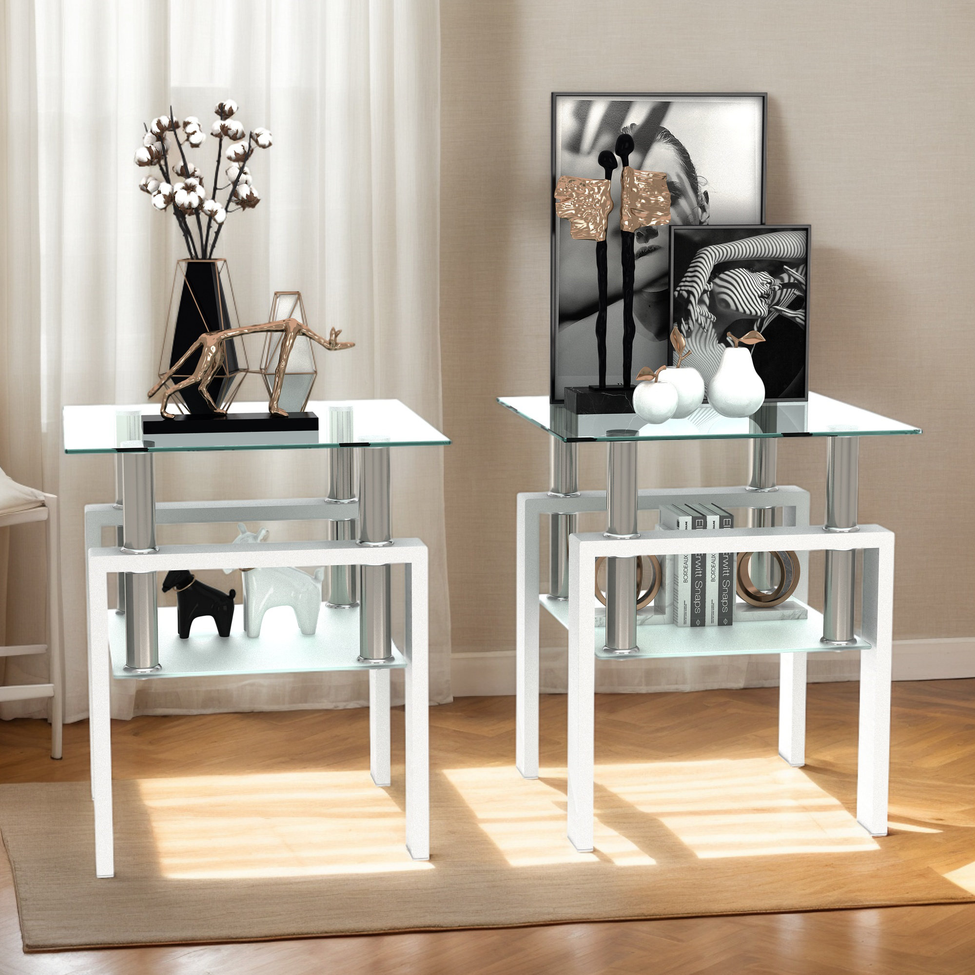 Wrought Studio™ Tempered Glass Coffee Table Modern Side Tea Table ...
