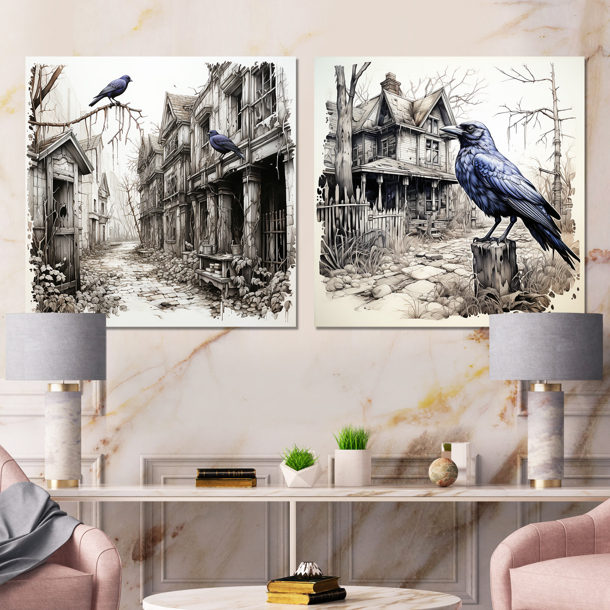 Winston Porter Victorian Haunted Raven Courtyard I - Raven Wall Art ...