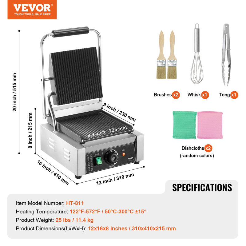 VEVOR Commercial Panini Press Grill Electric Sandwich Maker Griddle ...