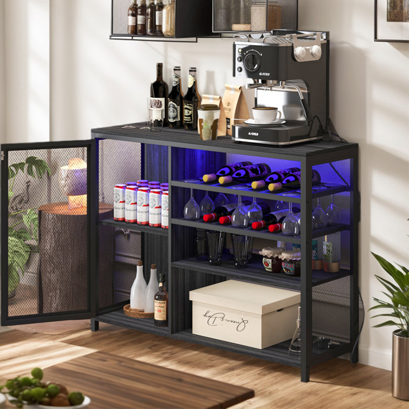 17 Stories Modern Bar Sideboard Buffet Storage Cabinet with LED Lights ...
