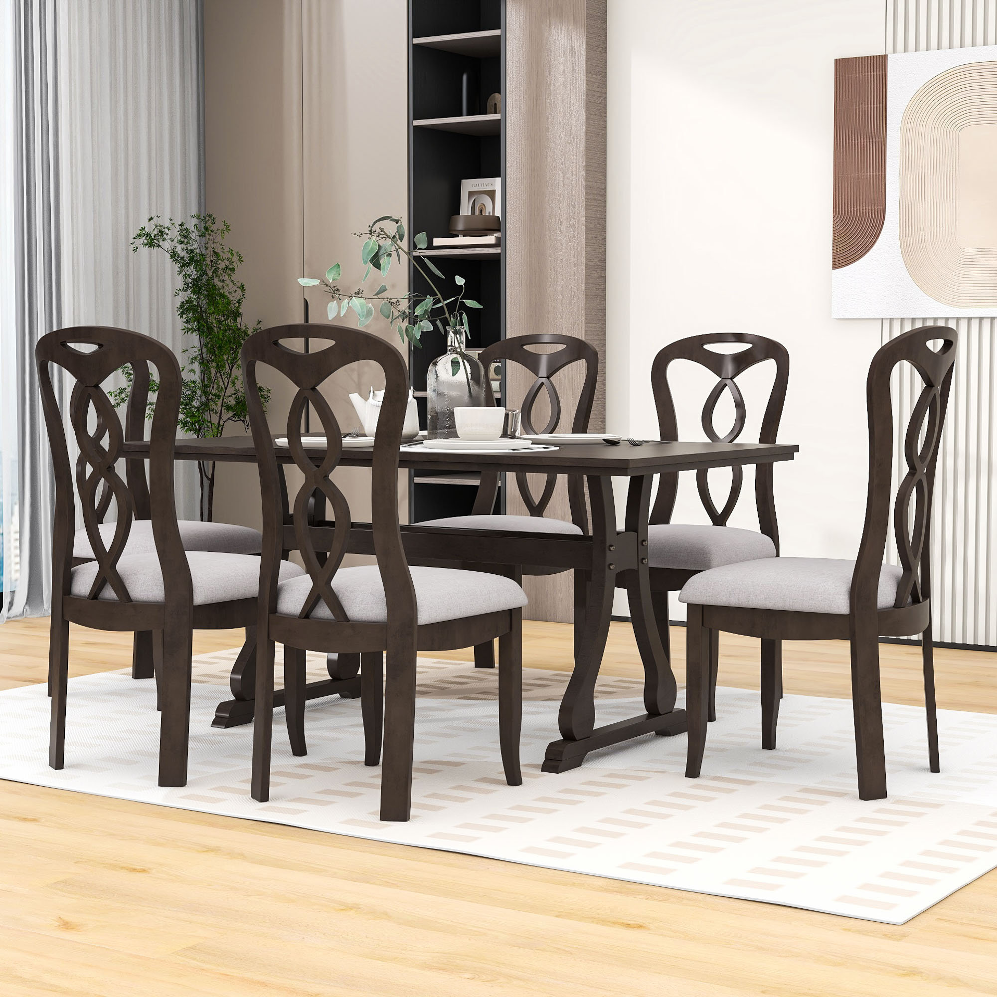 Lark Manor™ Dillen Retro 7Pcs Dining Set with Trestle Table and 6 ...