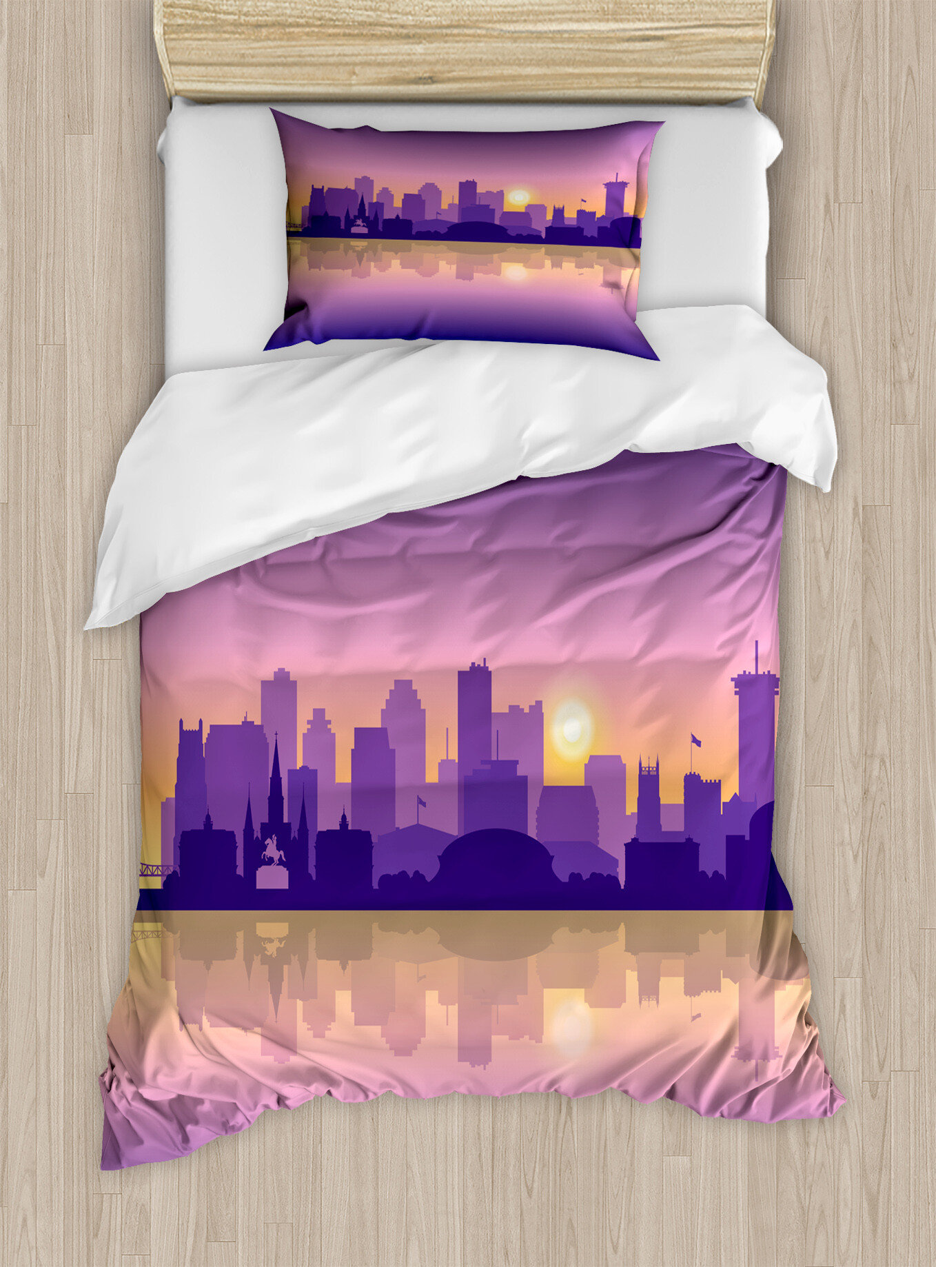 Ambesonne New Orleans Duvet Cover Set, City Architecture, Twin, Purple ...