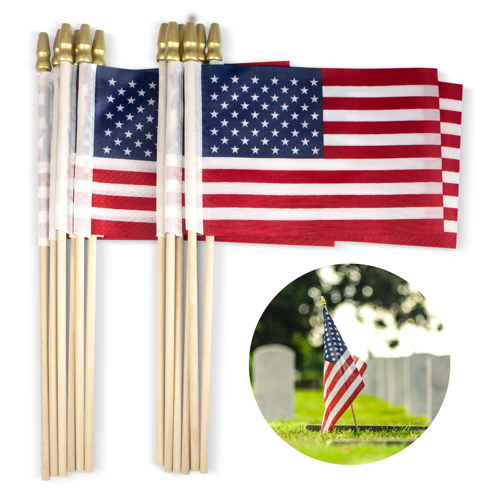 Charlton Home USA 4x6 in Wooden Stick Flag - July 4th Decoration ...
