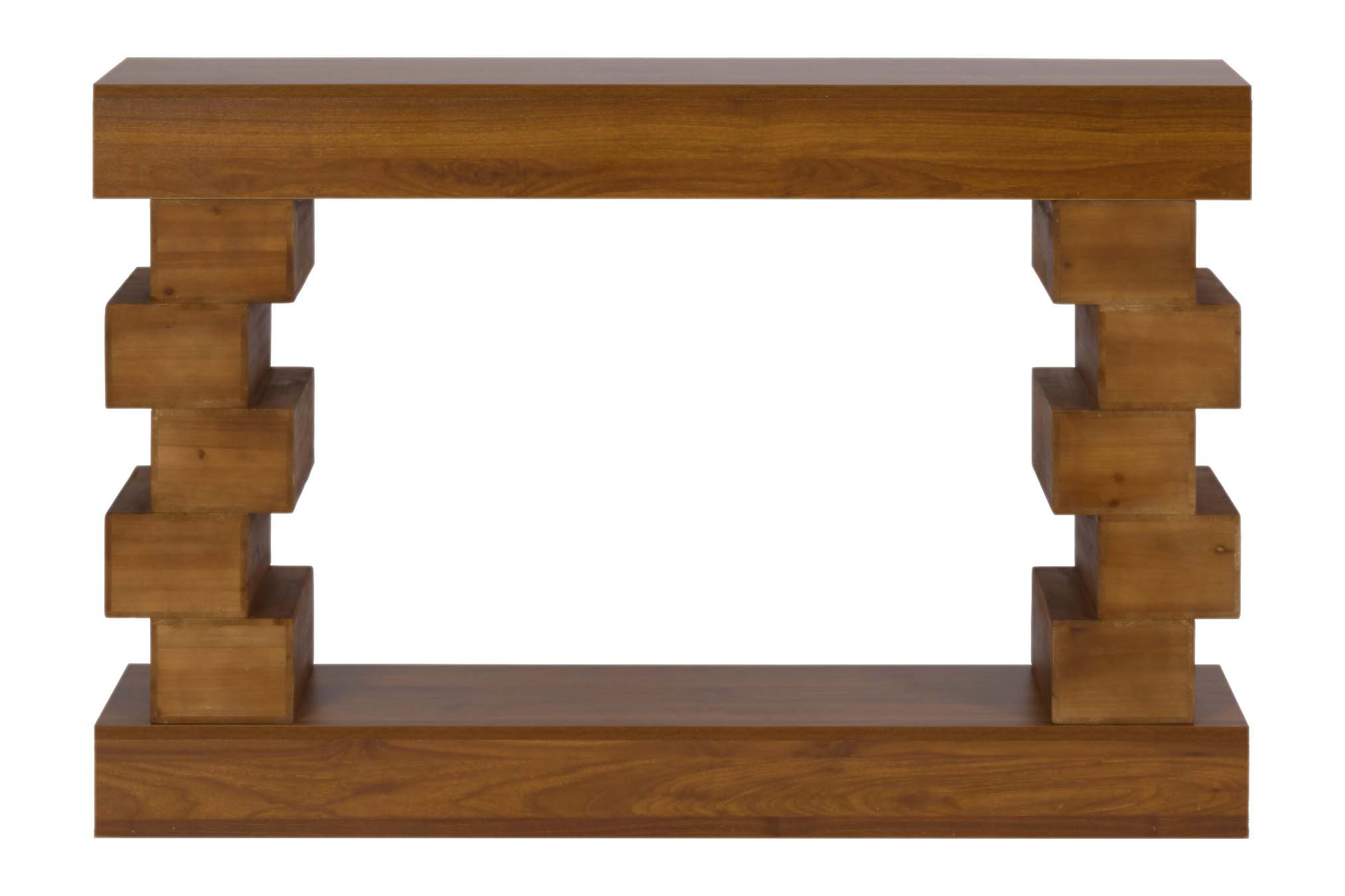 Latitude Run® Geometric Block Stacked Wood Console Table With Warm Finish, Perfect For Modern ...