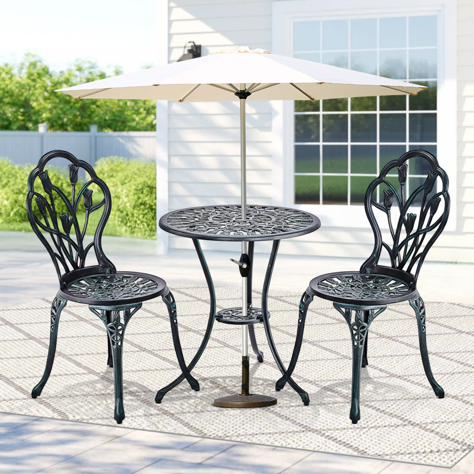 Fleur De Lis Living Metal Patio Floral-Patterned Bar Set Of 3 | Wayfair