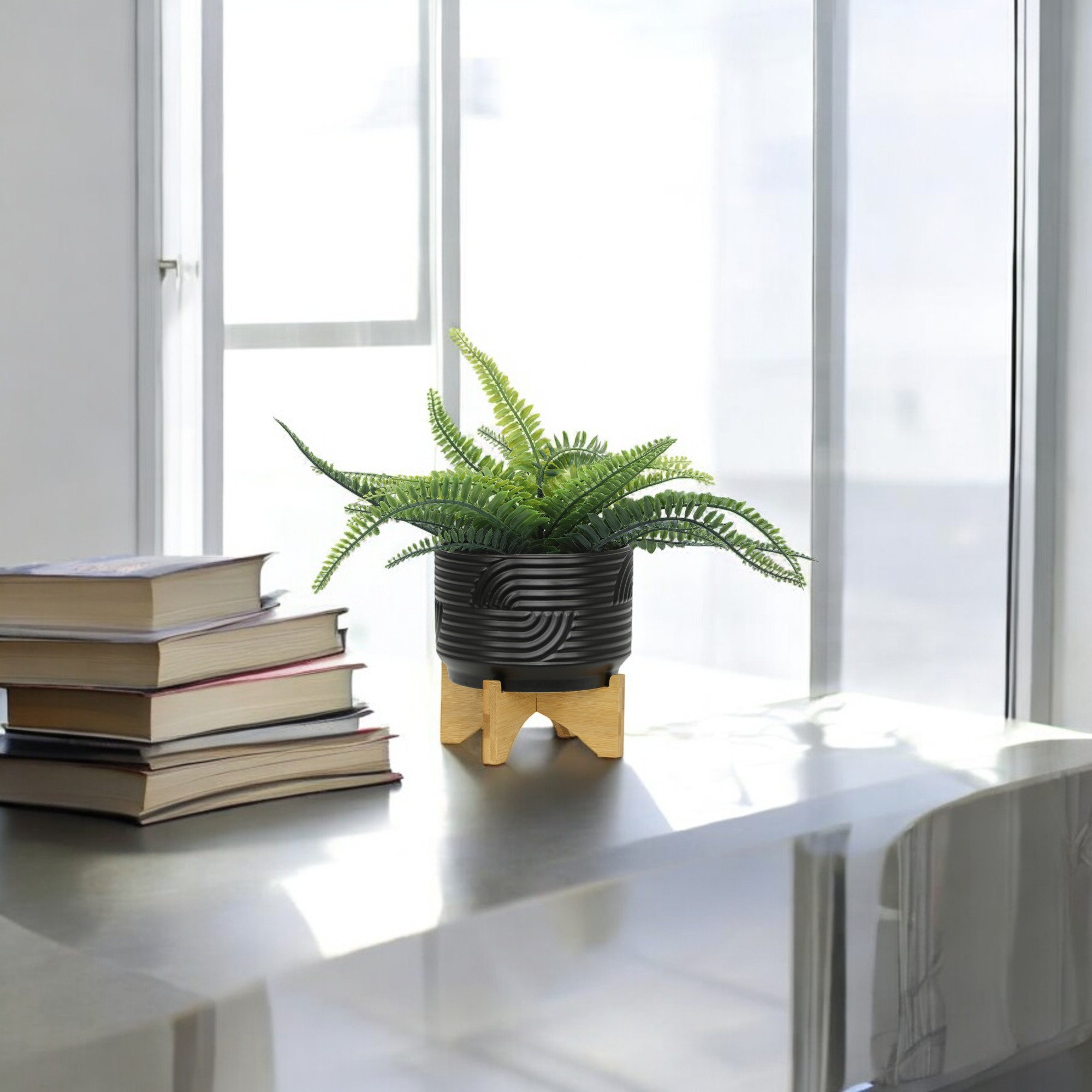 Wrought Studio™ Odenville Modern Stoneware and Ceramic Planter on Stand ...