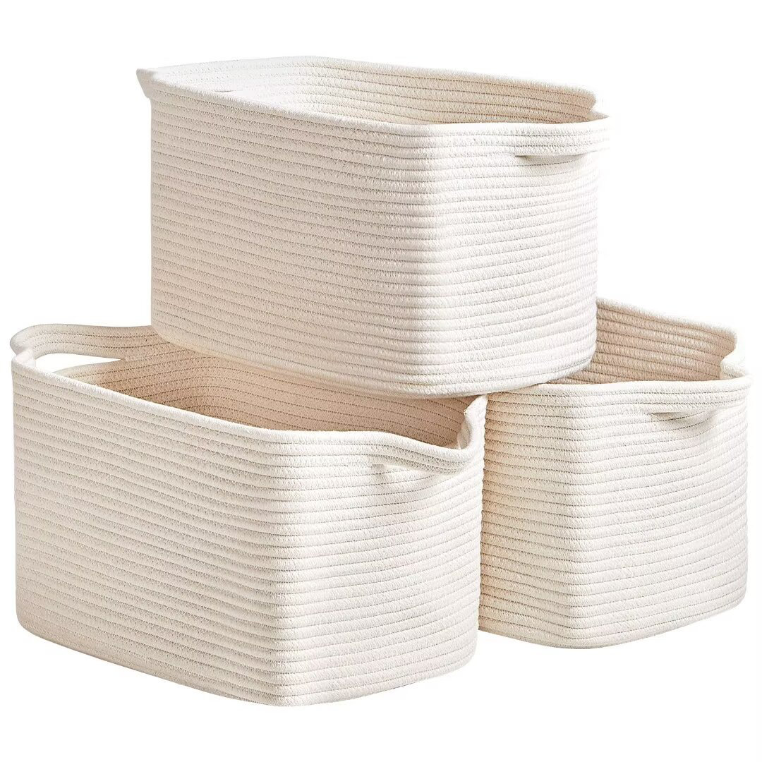 Beachcrest Home™ Cotton Rope Storage Basket Set Of 3 - Rectangle ...