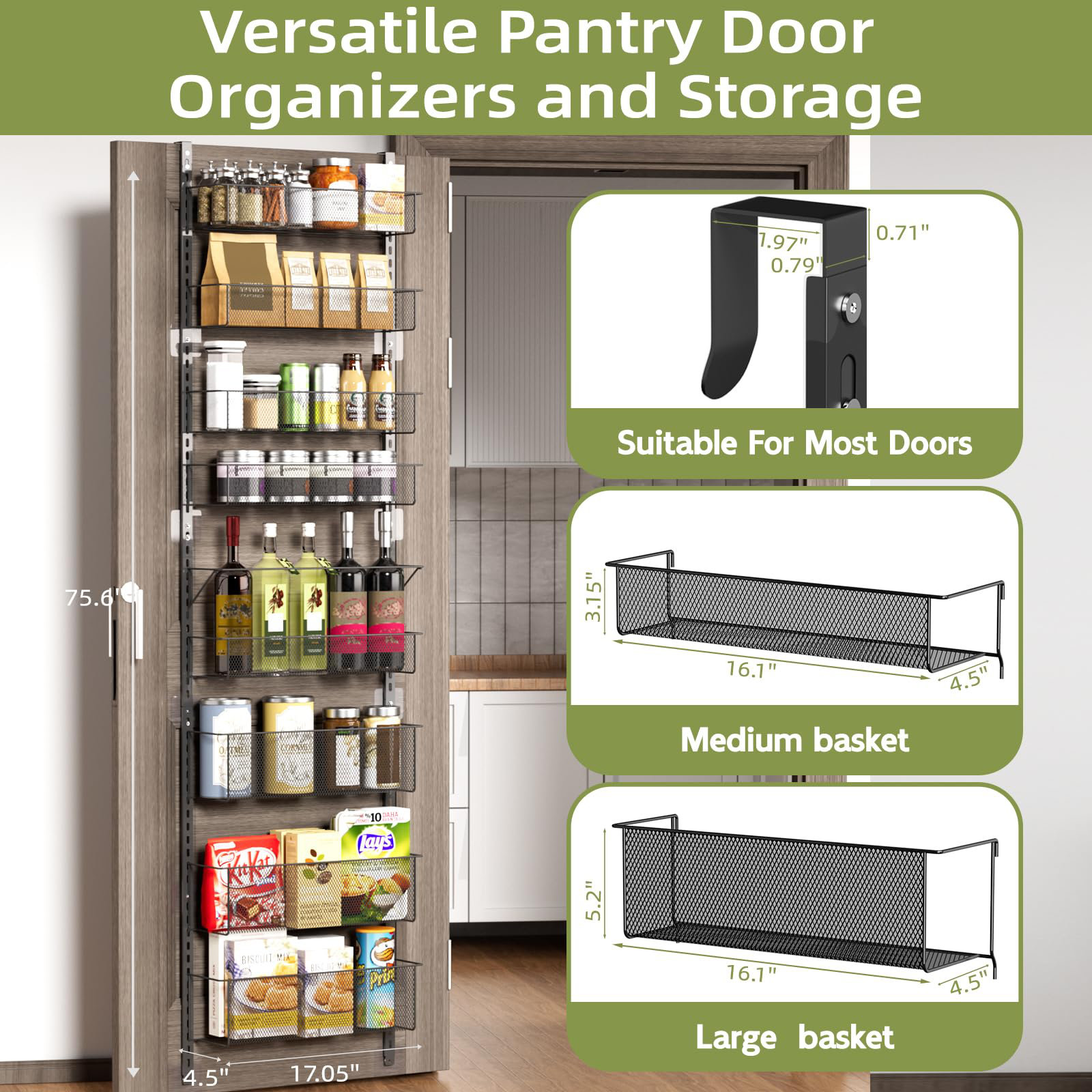 Rebrilliant Over The Door Pantry Organizer, 8-Tier Pantry Door ...