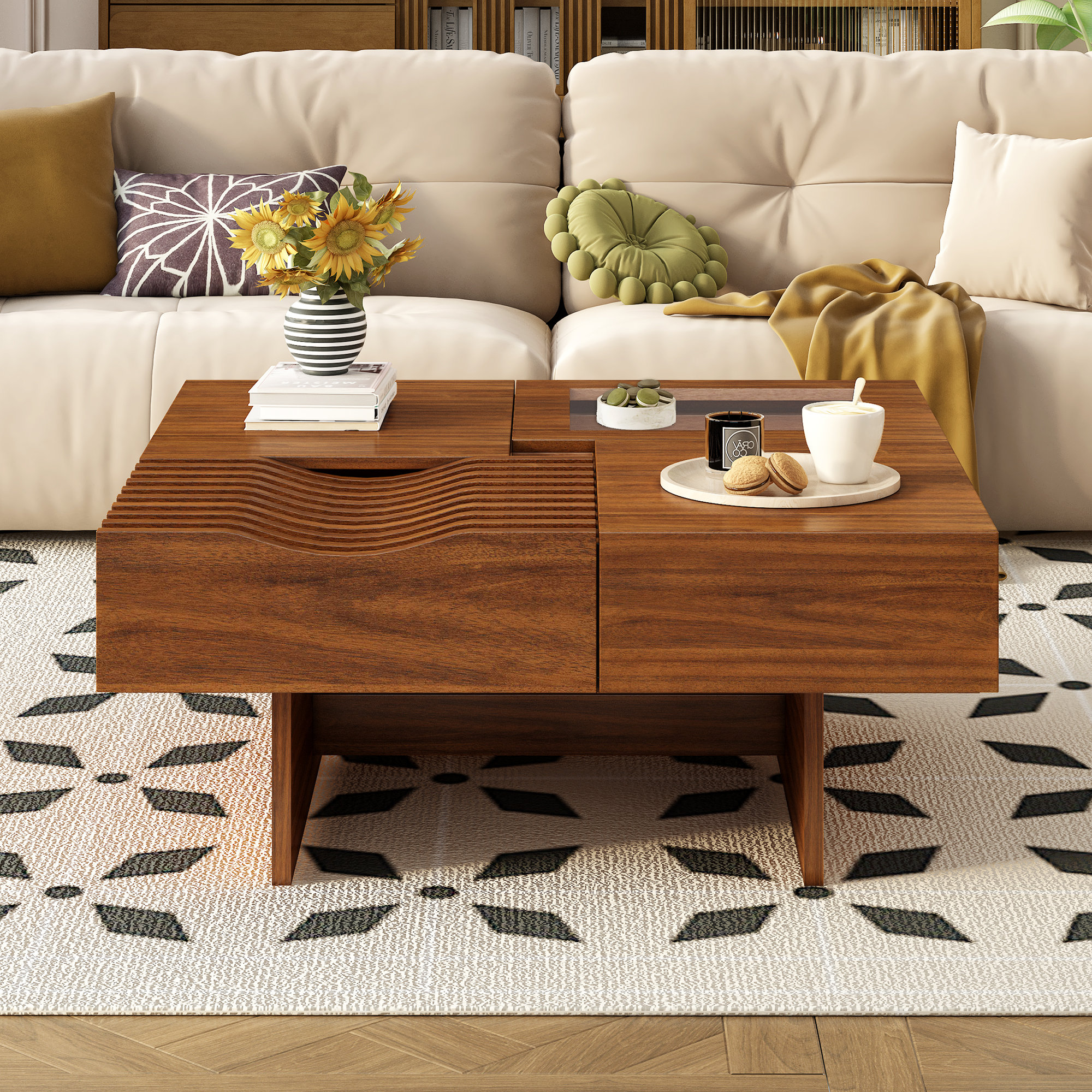 Ivy Bronx Mid-Century Modern Coffee Table - Unique Square Design With 3 ...