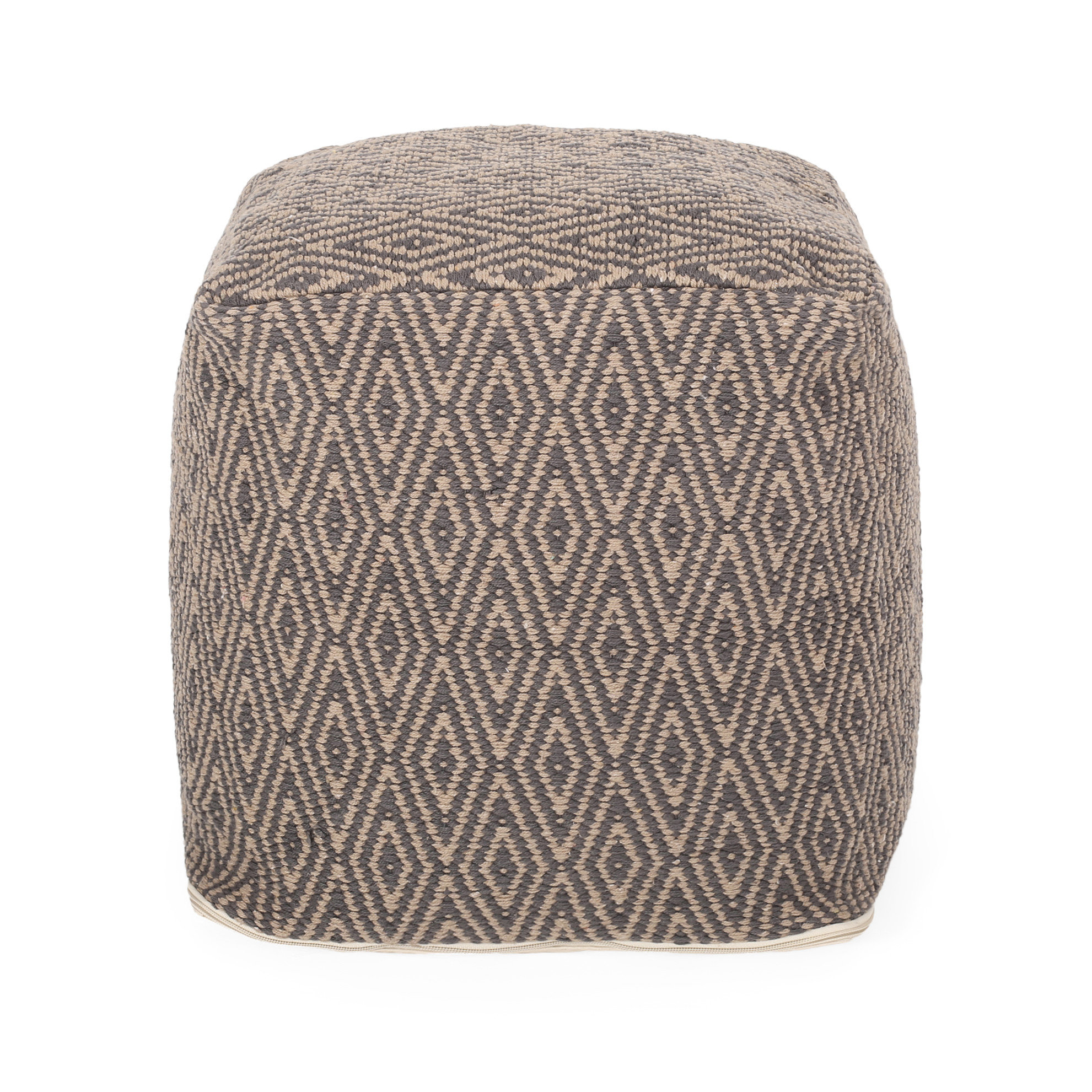 Dakota Fields Hand-loomed Fabric Pouf, Grey + Brown Mixed - 15x15x15 ...