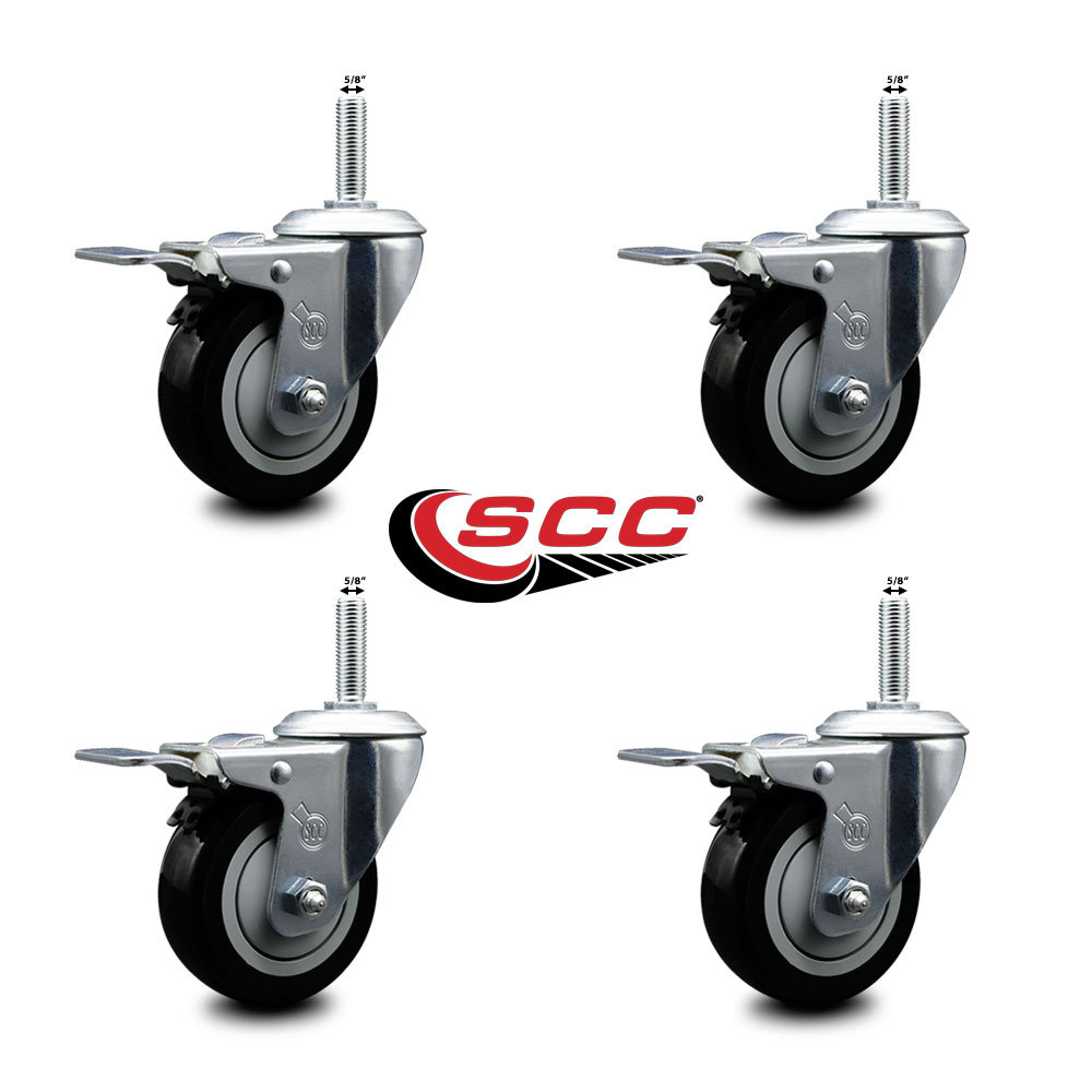 Service Caster Poly Swivel 5/8 Inch Threaded Stem Caster Set Total Lock ...