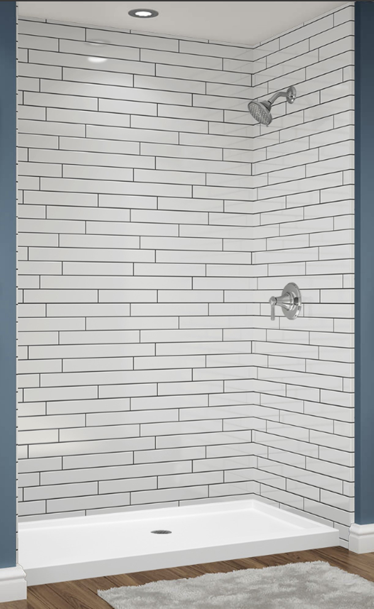 Avora Bath 3x6 Tile White Acrylic Alcove Shower System with Black Grout ...