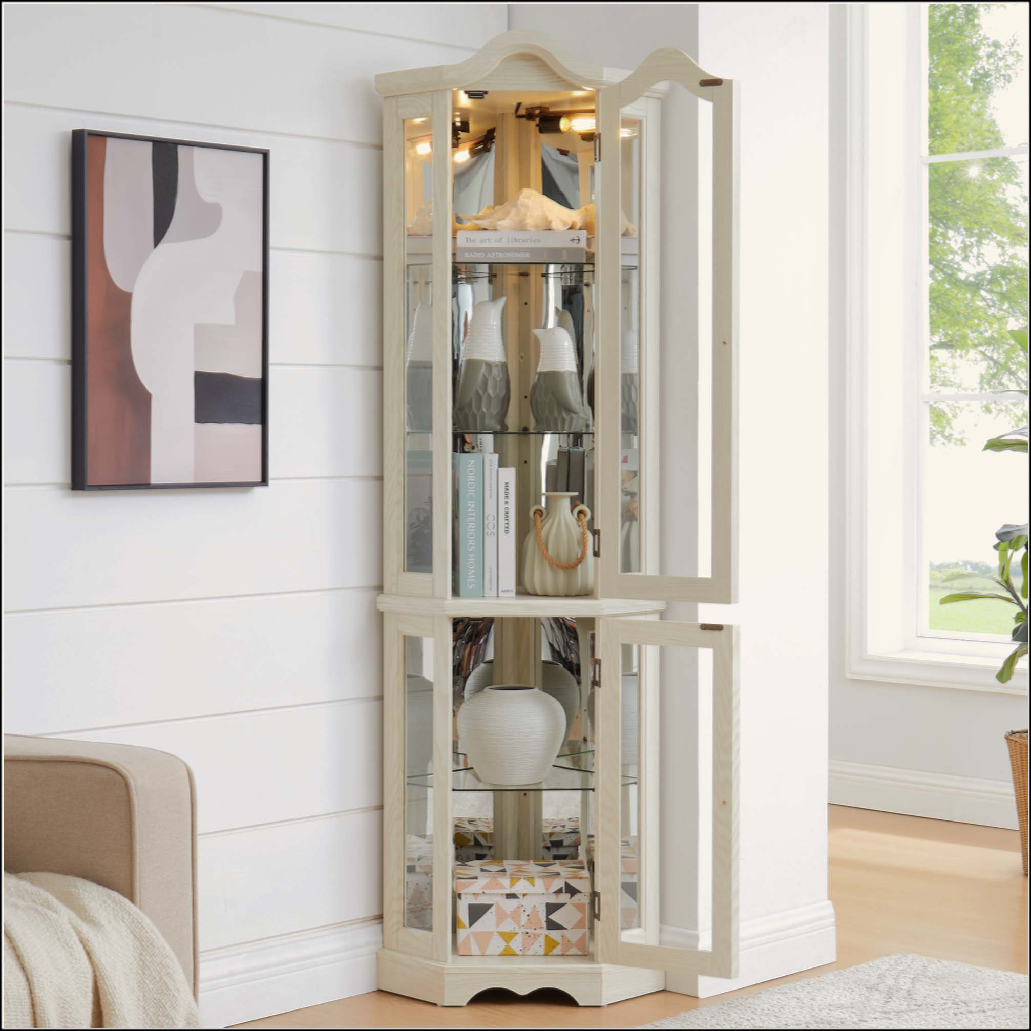 Latitude Run® Lighted Corner Curio Cabinet With Tempered Glass Doors ...