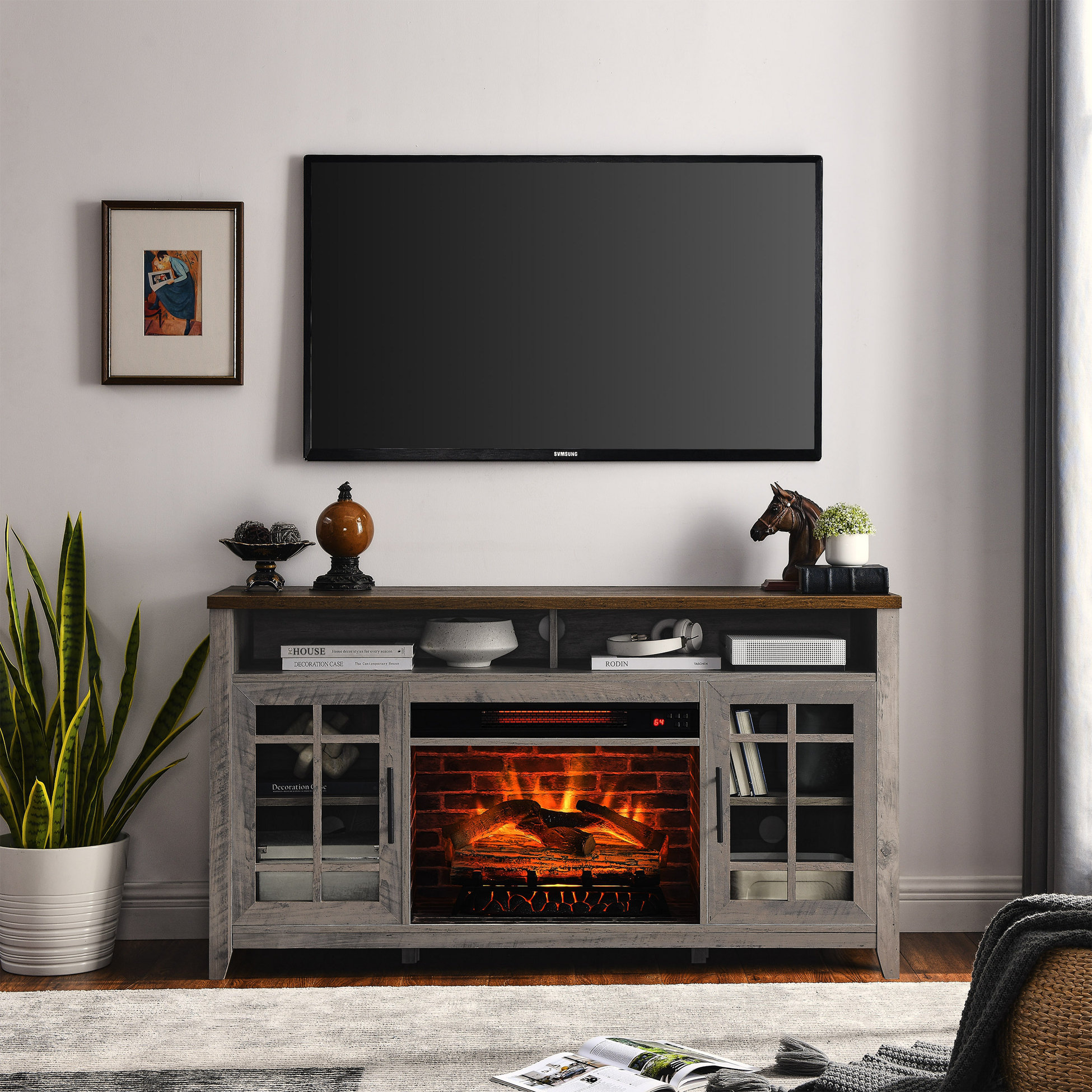 Lark Manor™ 55 Inch TV Media Stand With Electric Fireplace KD Inserts ...