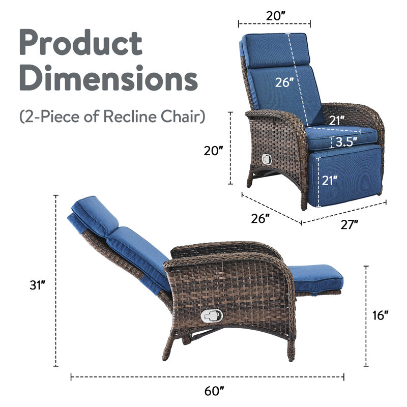 Lark Manor™ Caeden Outdoor All-Weather Pe Wicker Adjustable Reclining ...