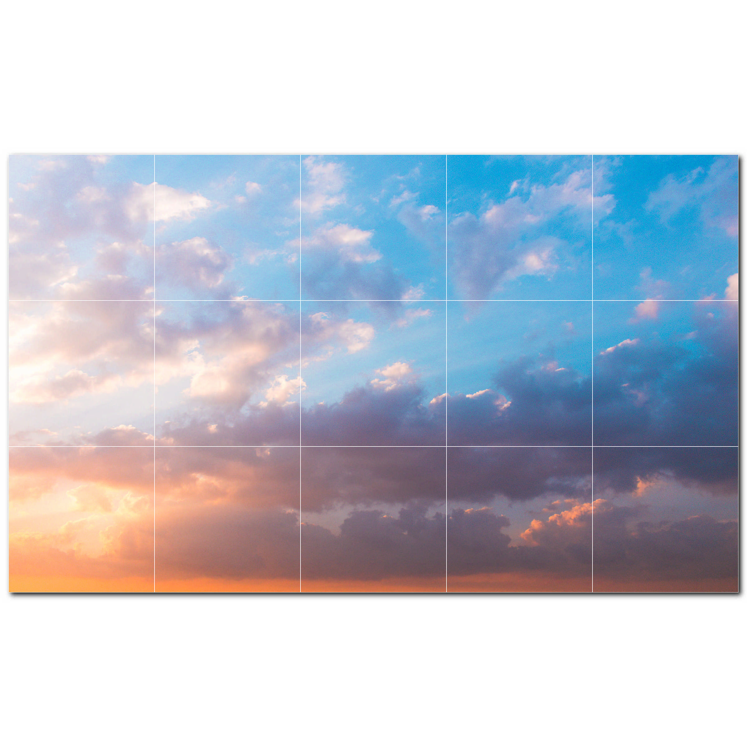 Picture-Tiles.com 21.25" x 12.75" Ceramic Clouds Photo Decorative Mural Tile PT500373: 4.25" x 4 ...