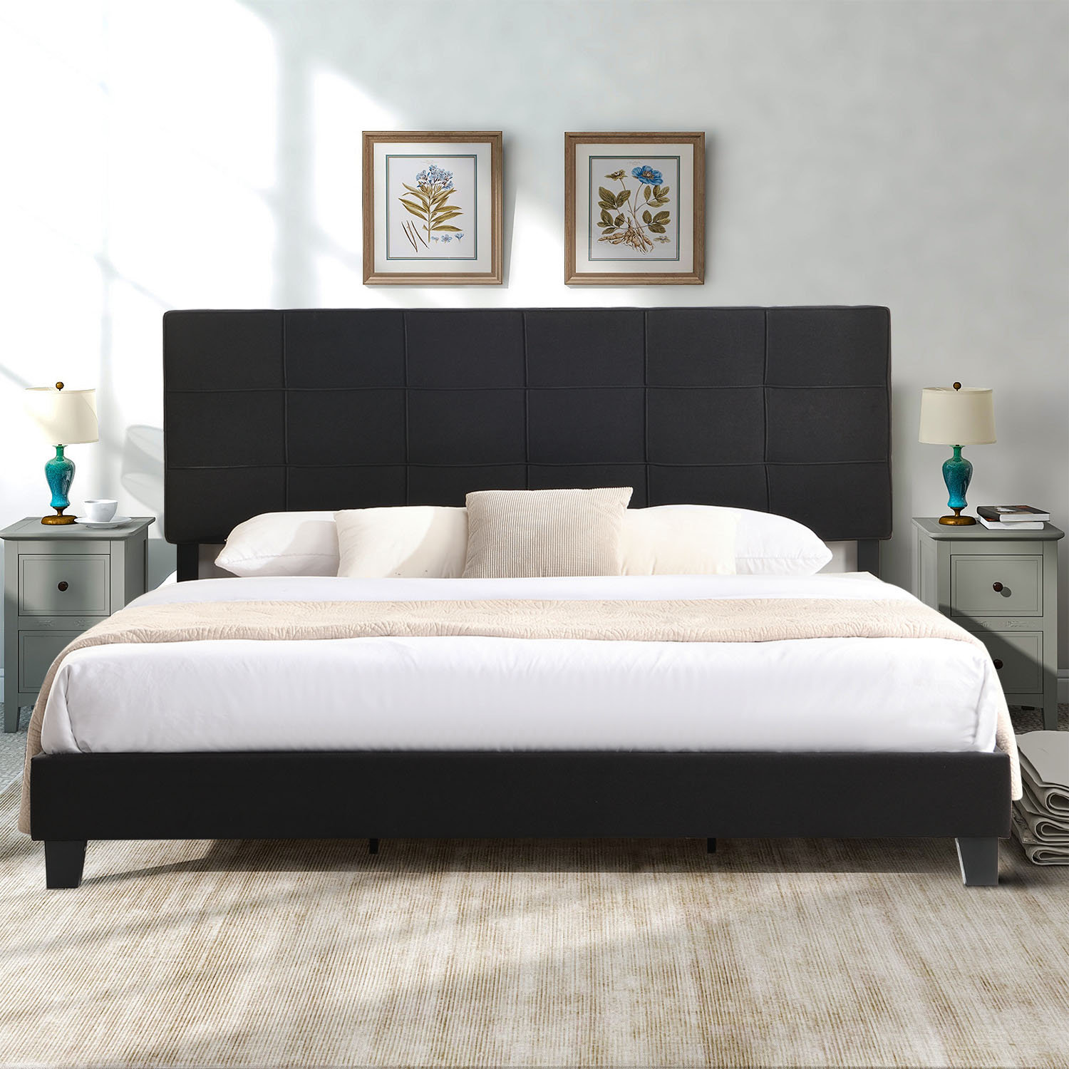 Latitude Run® Modern Minimalist King Size Upholstered Platform Bed ...