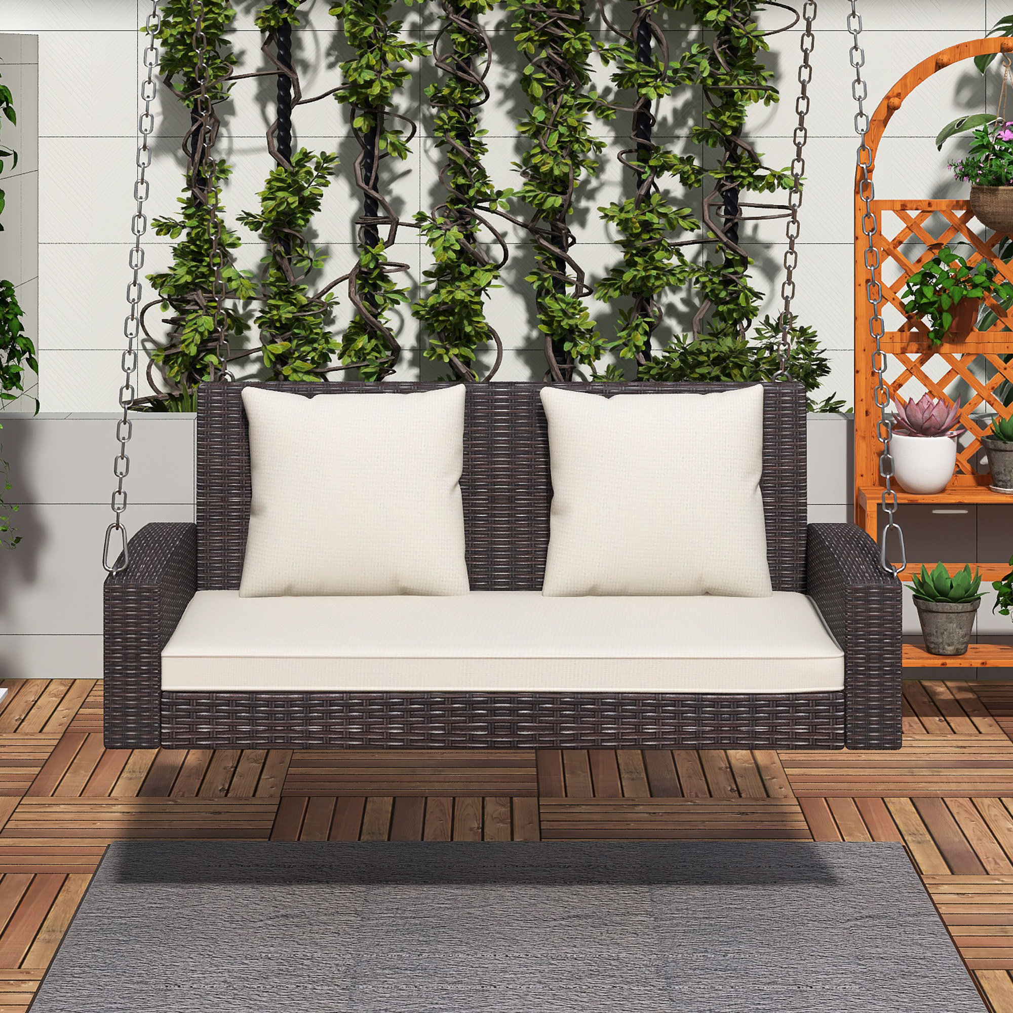 Winston Porter 2-Person Wicker Hanging Porch Swing With Chains - Wayfair Canada