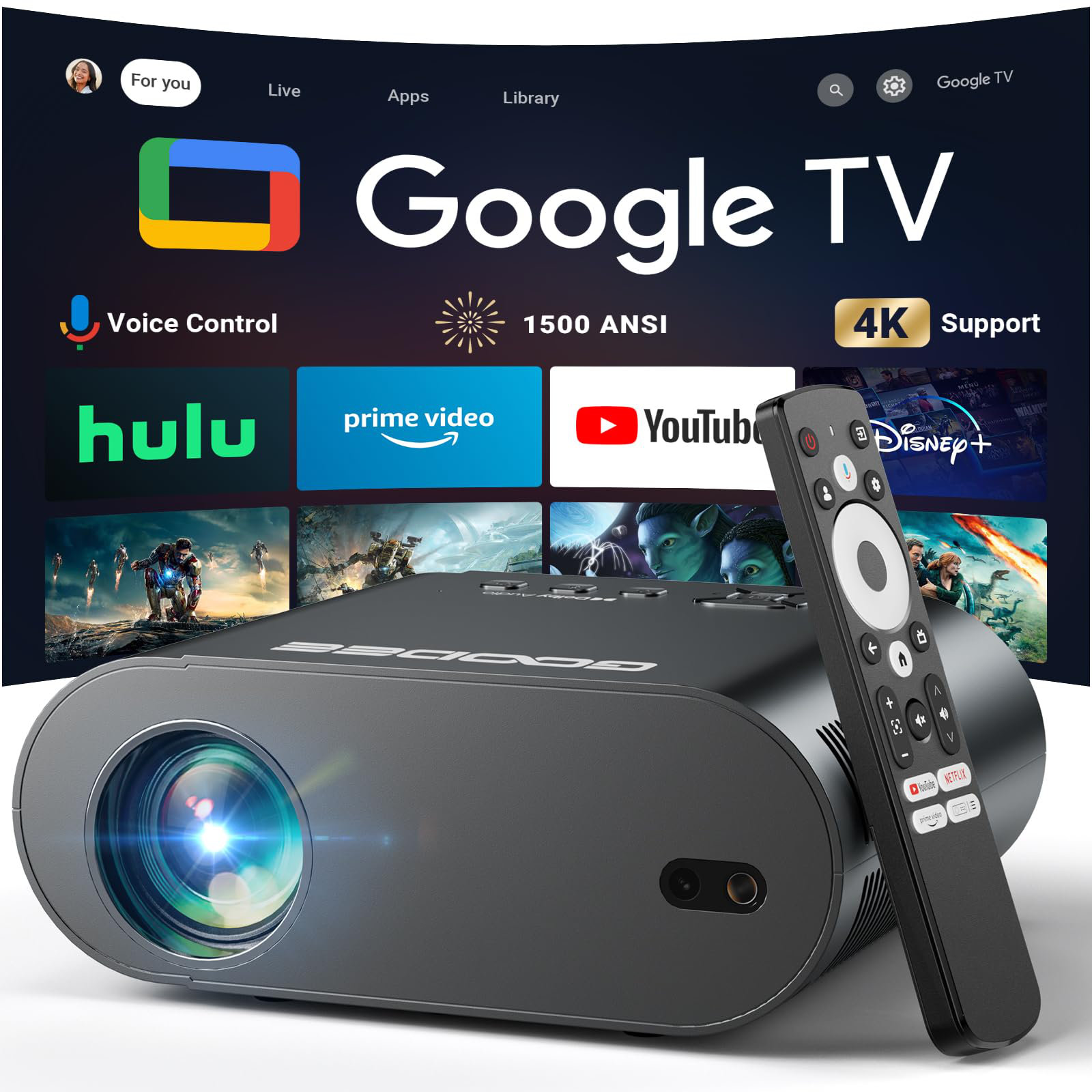 TAIZHOUGUANGRUI 4K UHD Smart Projector With Wifi And Bluetooth ...